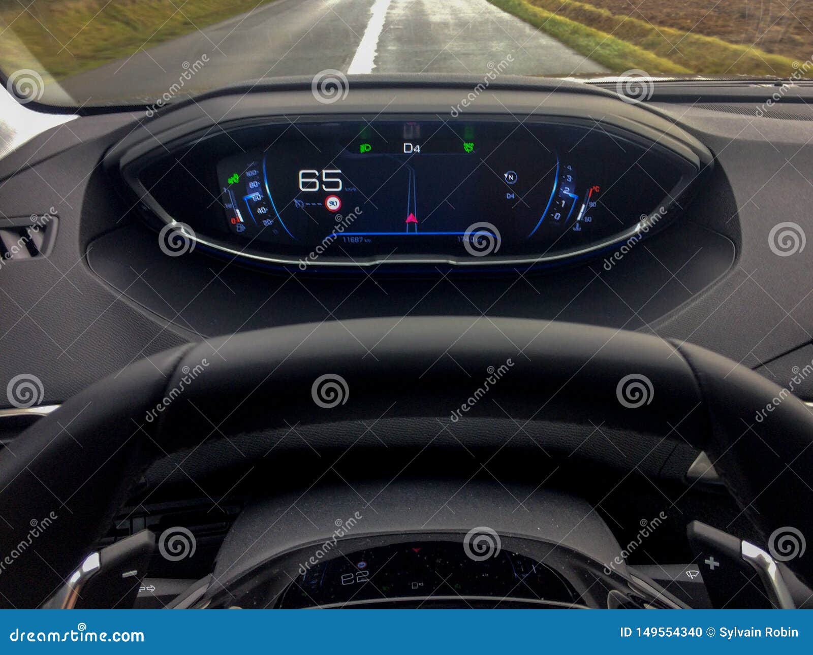 Sports Car Dashboard With Focus On Red Engine Start Stop Button. Button ...