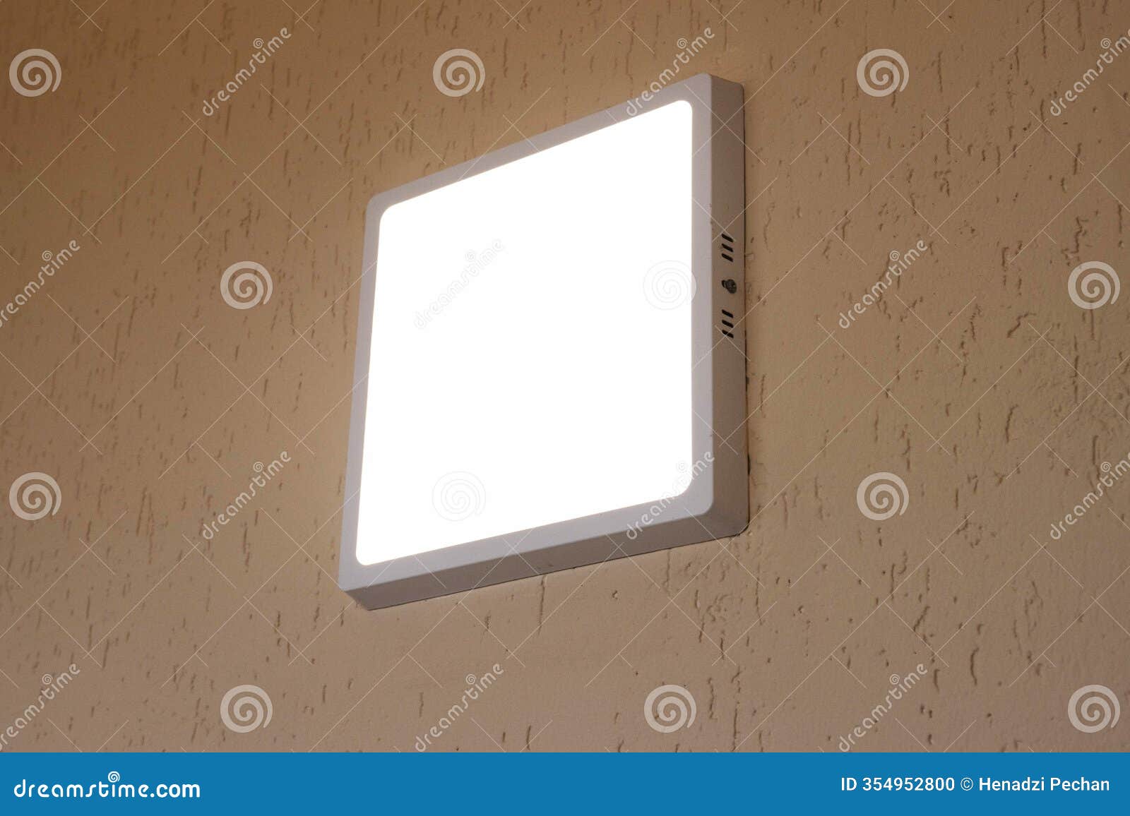 Modern Square LED Wall Light with Bright Glow. Copy Space for Text ...