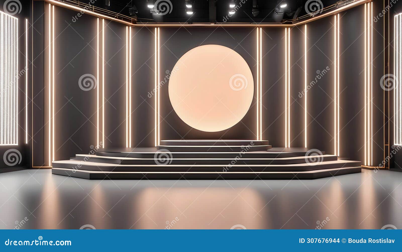 Modern Stage Design with Circular Backdrop and Ambient Lighting Stock ...