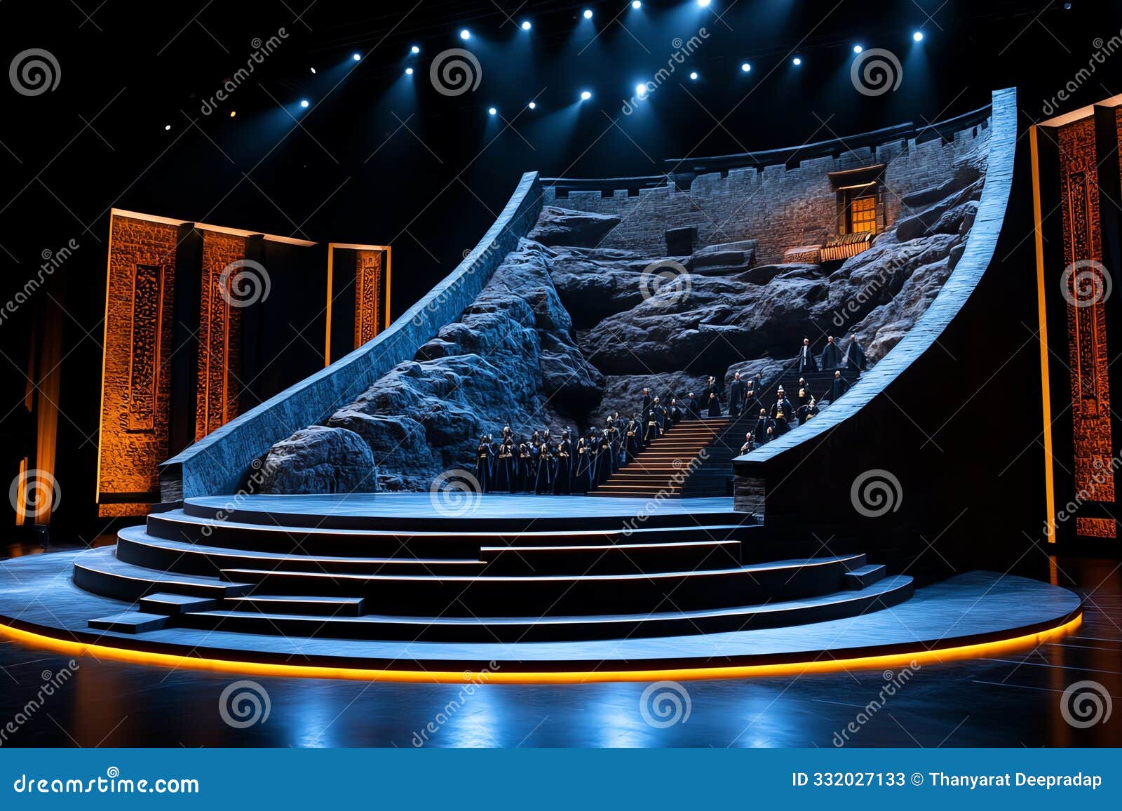 A Modern Stage Design with a Curved Backdrop Featuring a Large ...