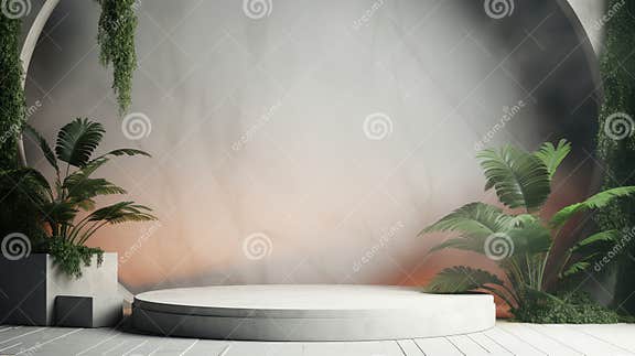 Modern Stage Design with Greenery and Soft Lighting in a Tranquil ...