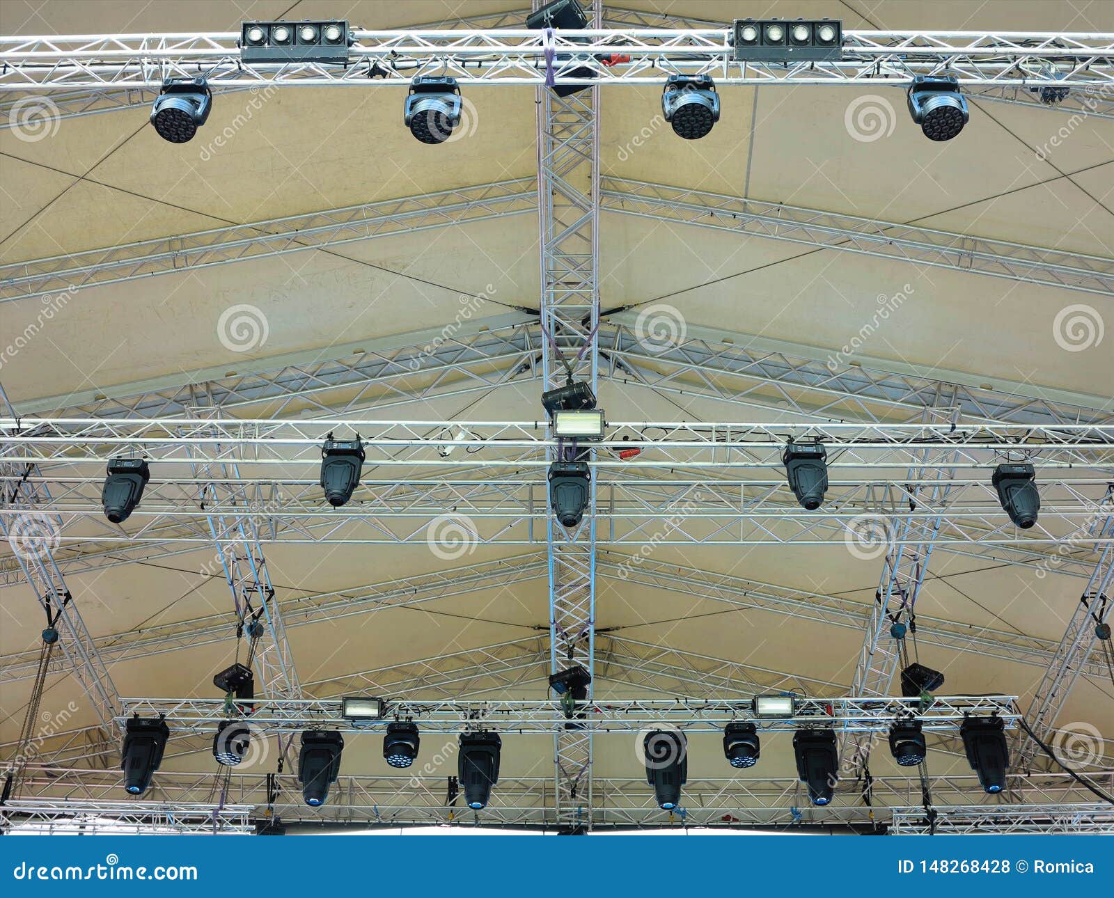 Modern Stage Structures and Light Equipment before Concert Stock Photo ...