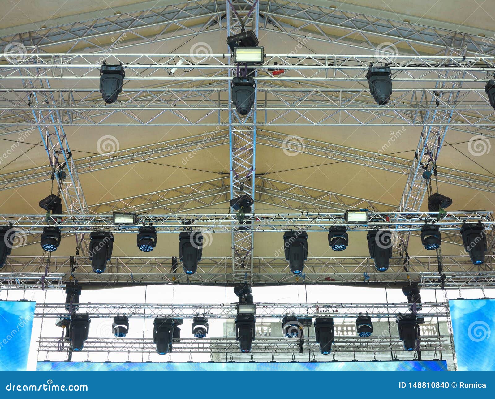 Modern Stage Structures and Light Equipment before Concert Stock Photo ...