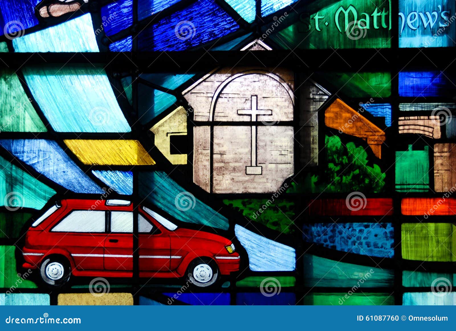 Modern Stained Glass Featuring a Car Stock Photo - Image of heritage ...