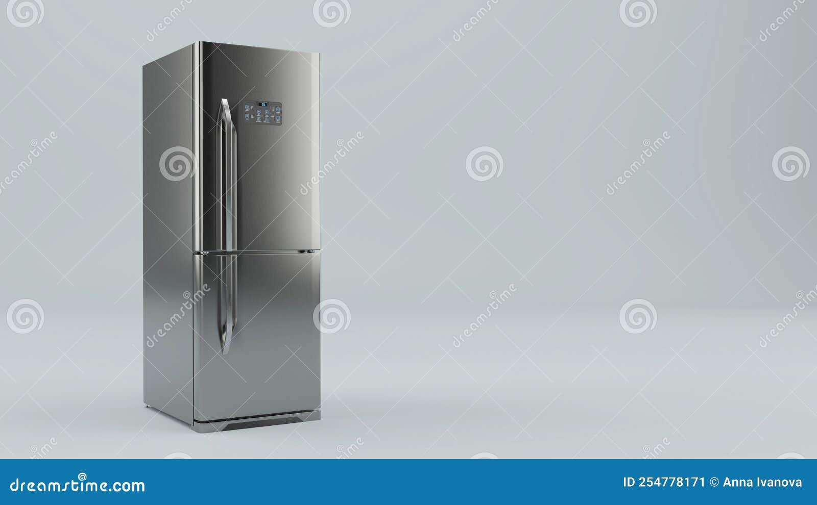 Modern Stainless Fridge Refrigerator Freezer on a Gray Background ...
