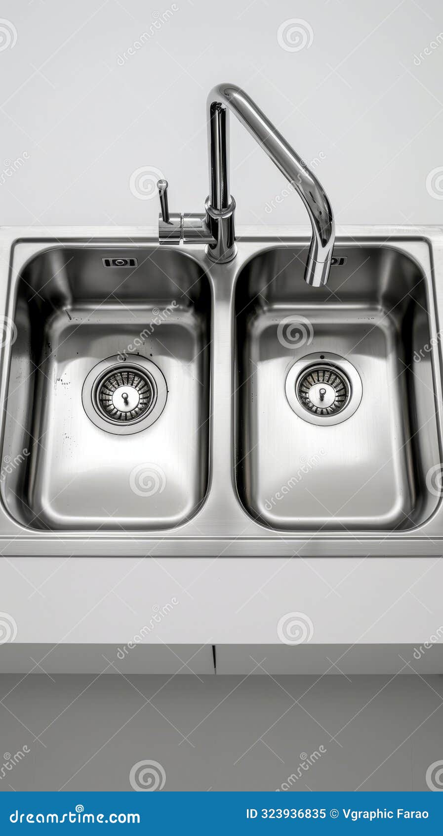Modern Stainless Steel Double Kitchen Sink with Faucet Stock Image ...