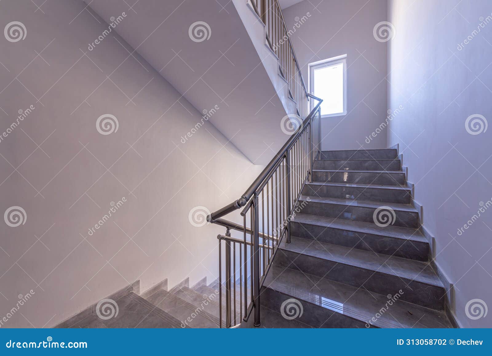 Modern Stair Case between Floors. Stairs with Metallic Rail in Modern ...