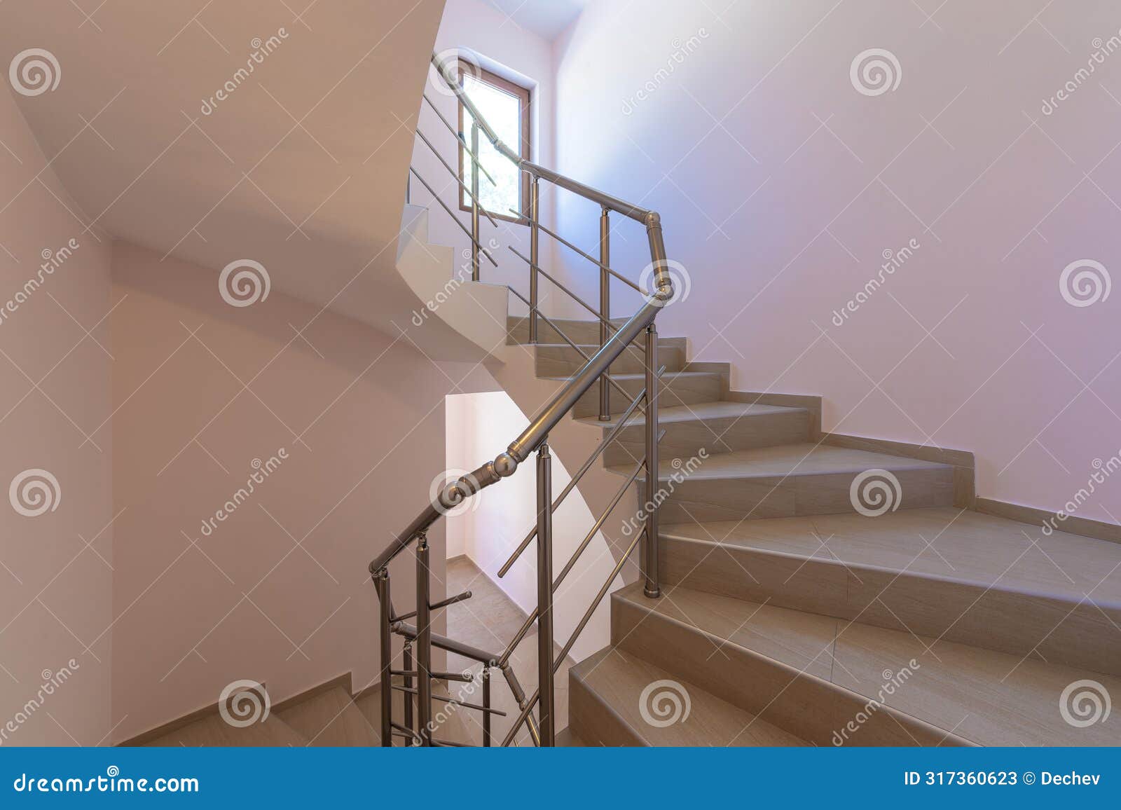 Modern Stair Case between Floors. Stairs with Metallic Rail in Modern ...