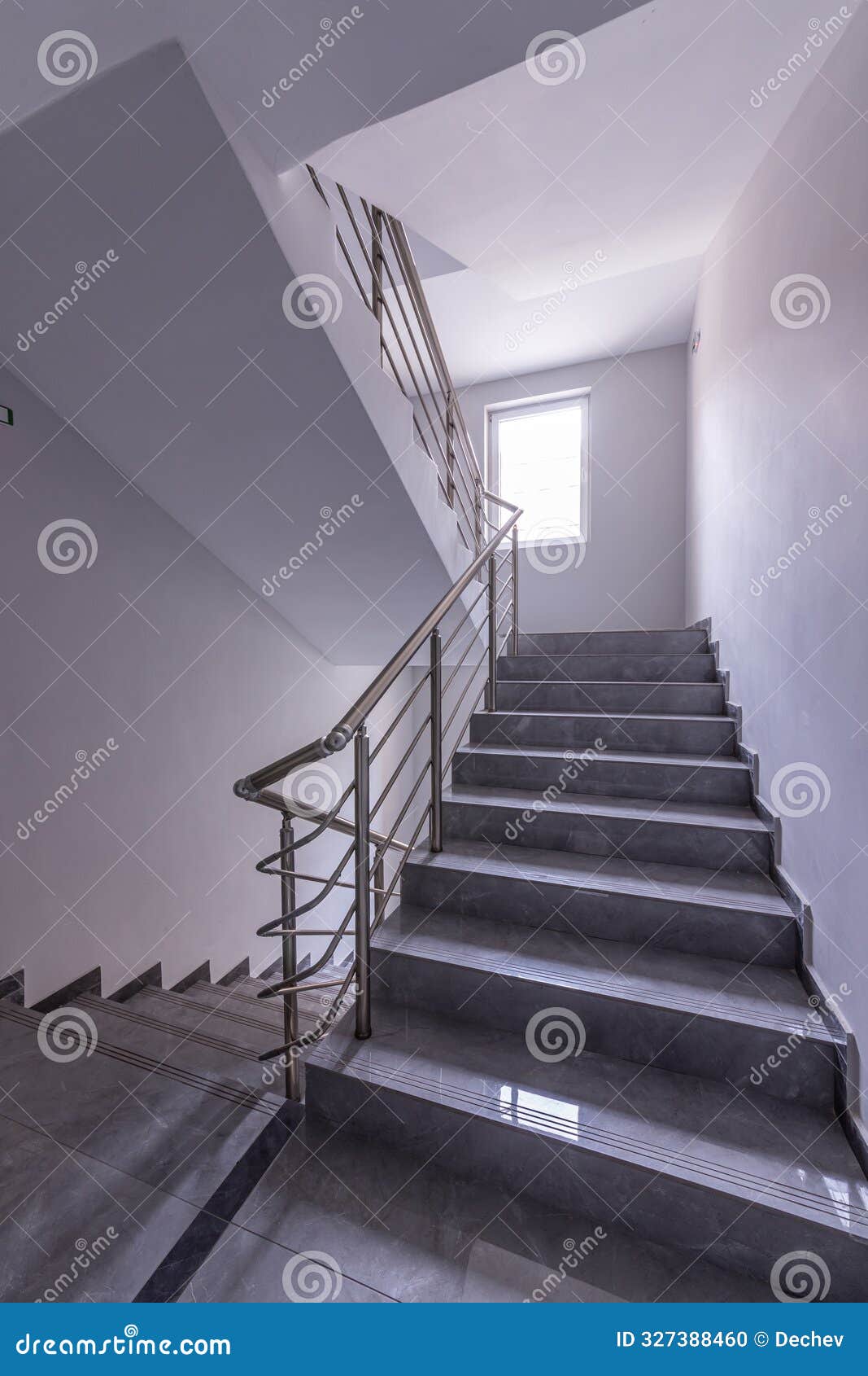Modern Stair Case between Floors. Stairs with Metallic Rail in Modern ...