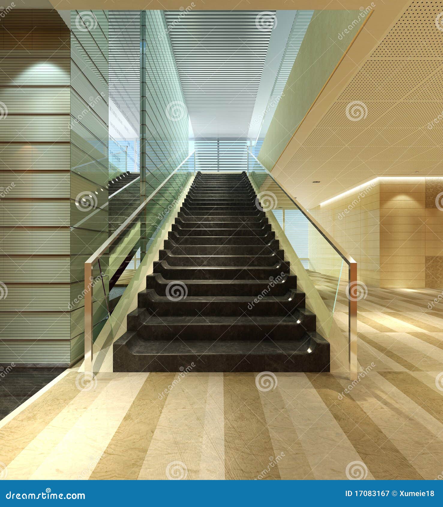 Modern Stair From Wood And Glass Railing Stock Photography ...