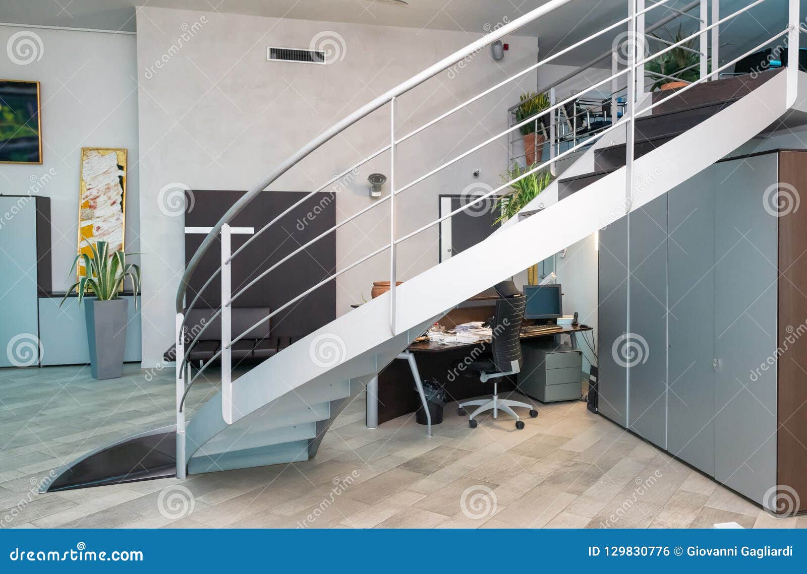 Modern Staircase in Business Center Room Stock Photo - Image of laptop ...