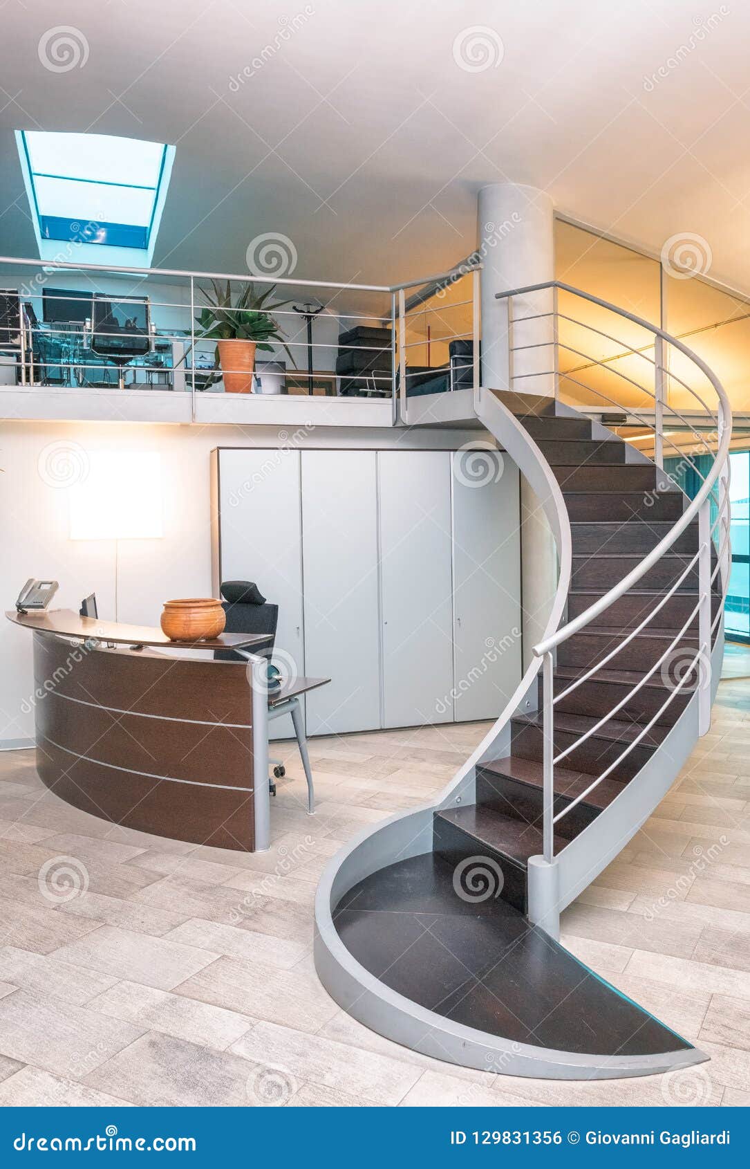 Modern Staircase in Business Center Room Stock Photo - Image of chair ...