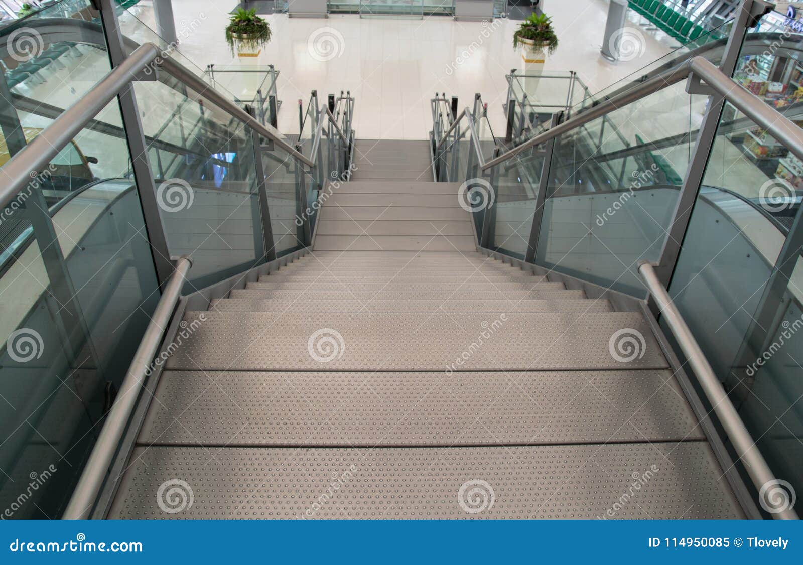 The Modern Staircase in Airport Stock Image - Image of glass, interior ...