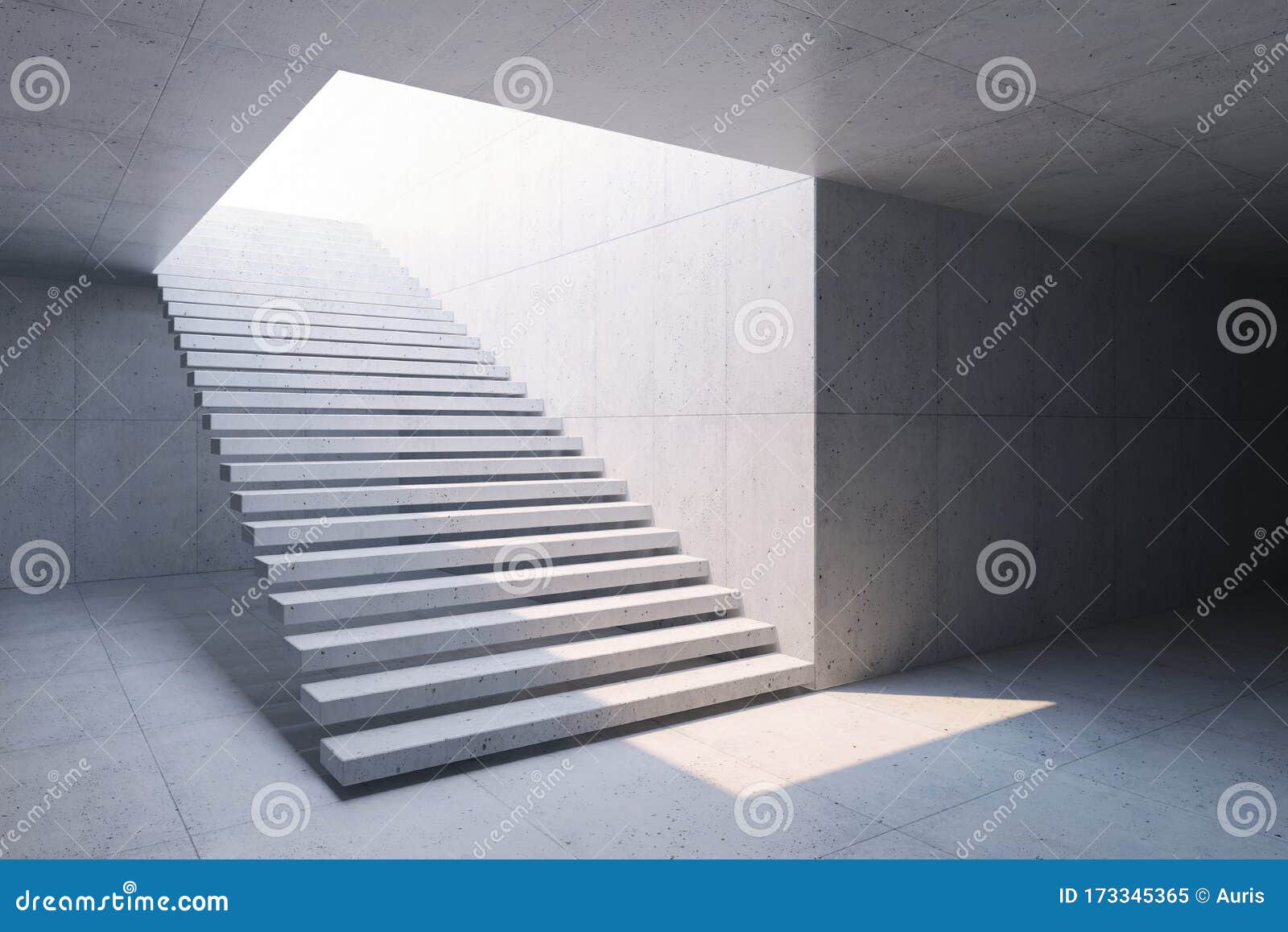 Modern Staircase in Concrete Interior, 3d Rendering Stock Illustration ...