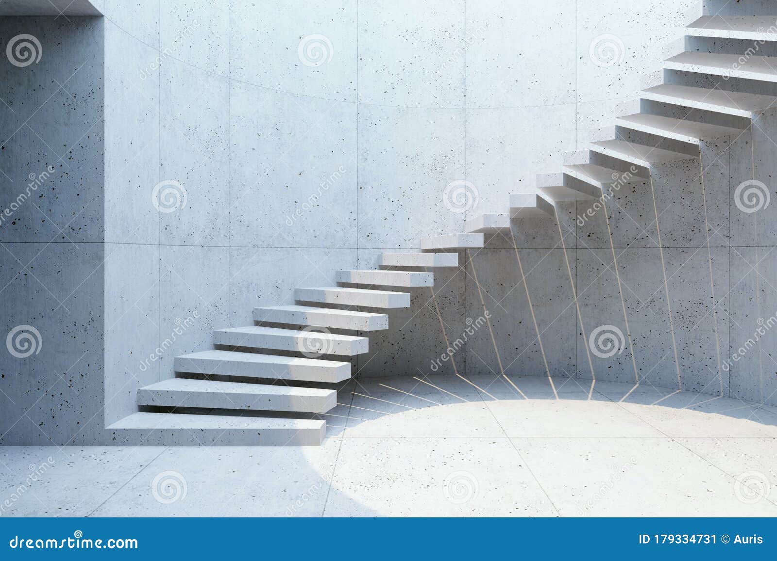 Modern Staircase in Concrete Interior, 3d Rendering Stock Illustration ...