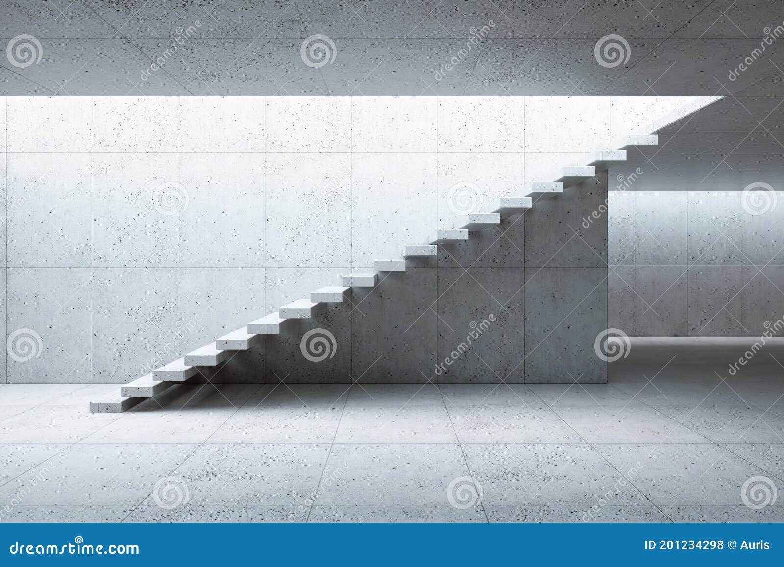 Modern Staircase in Concrete Interior, 3d Rendering Stock Illustration ...