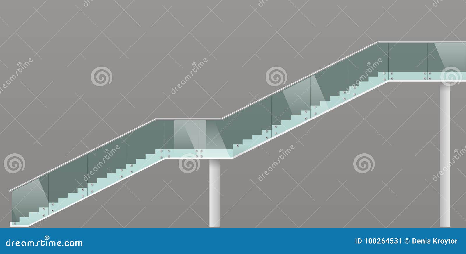 Modern Staircase with Glass Railings Stock Vector - Illustration of ...