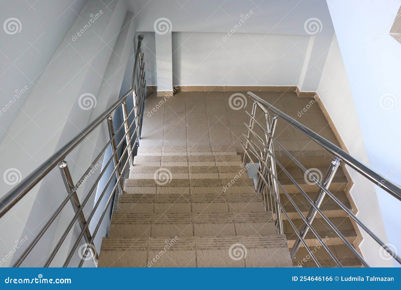 Modern Staircase in Public Interior with Metal Railing Stock Photo ...
