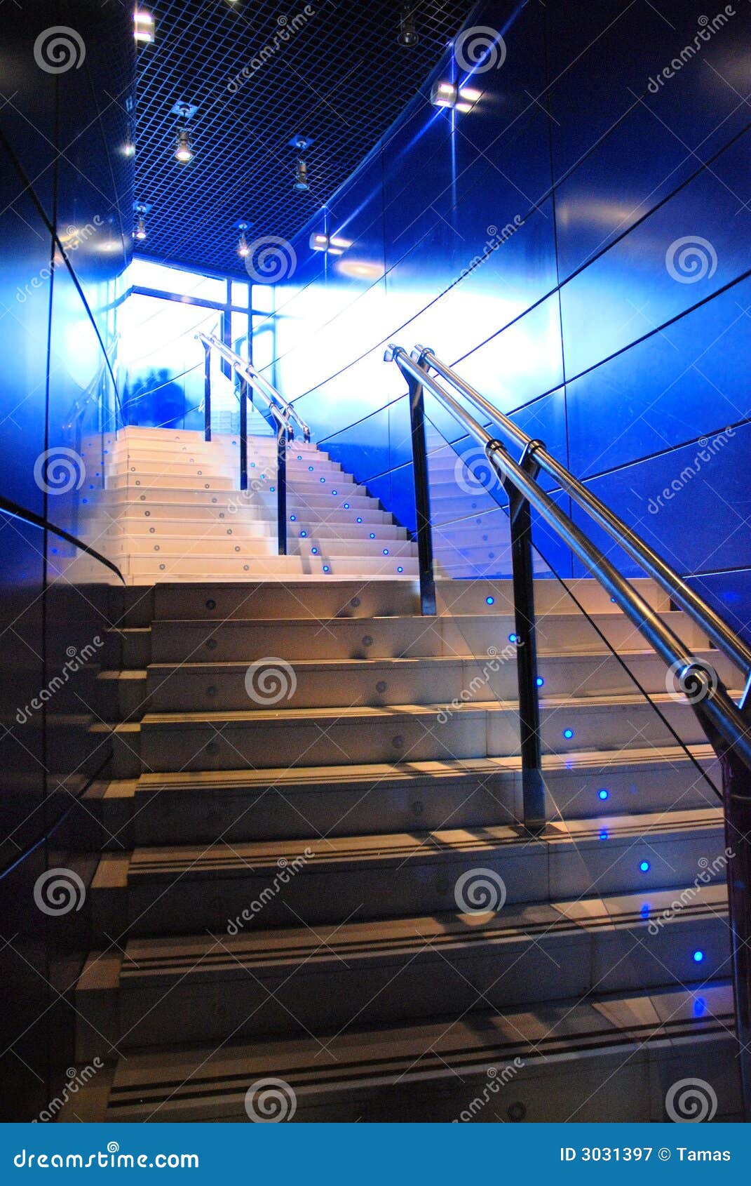 Modern Stairs and Blue Light Stock Image - Image of stair, wooden: 3031397