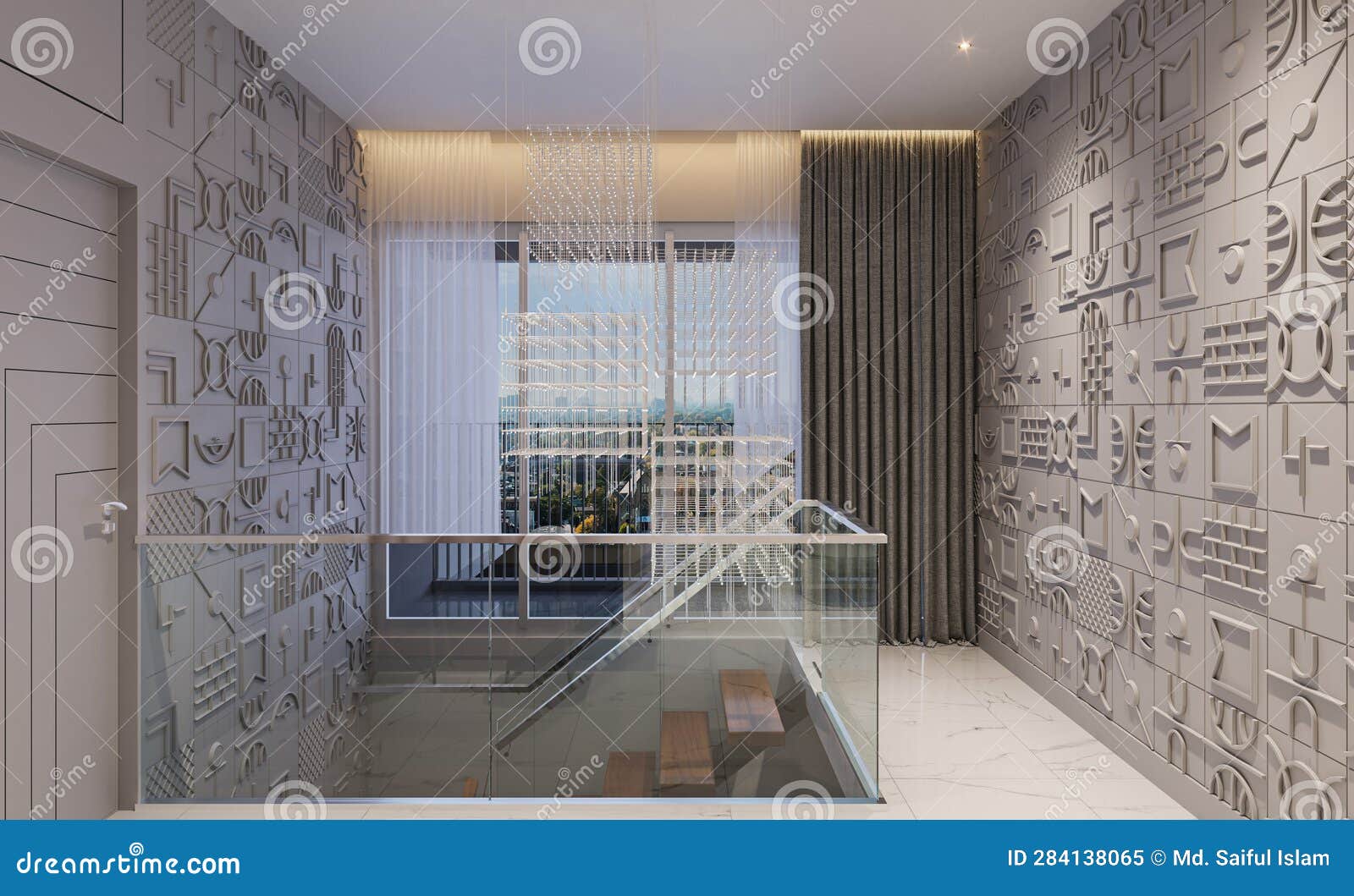 Modern Stairs with Different Artwork and Wall Design Stock Image ...