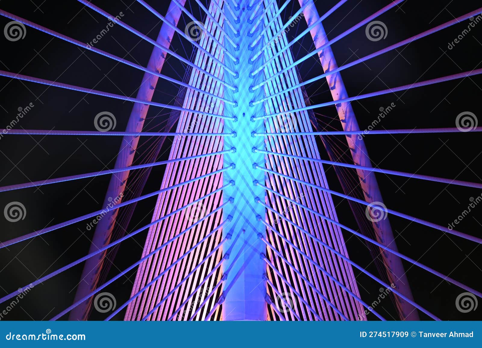 Modern Steel Bridge with Multi Color Lights at Night Closeup View Stock ...