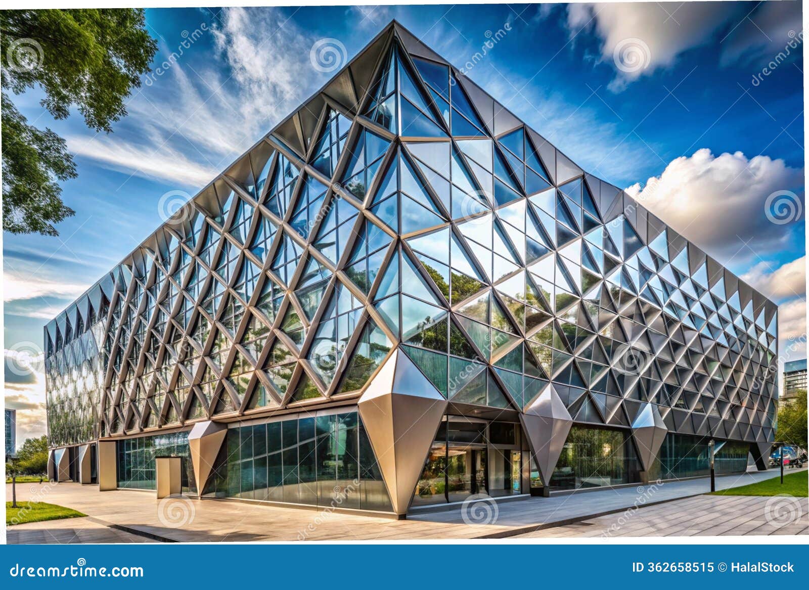 Modern Steel Building Facade with Geometric Architecture Details Stock ...