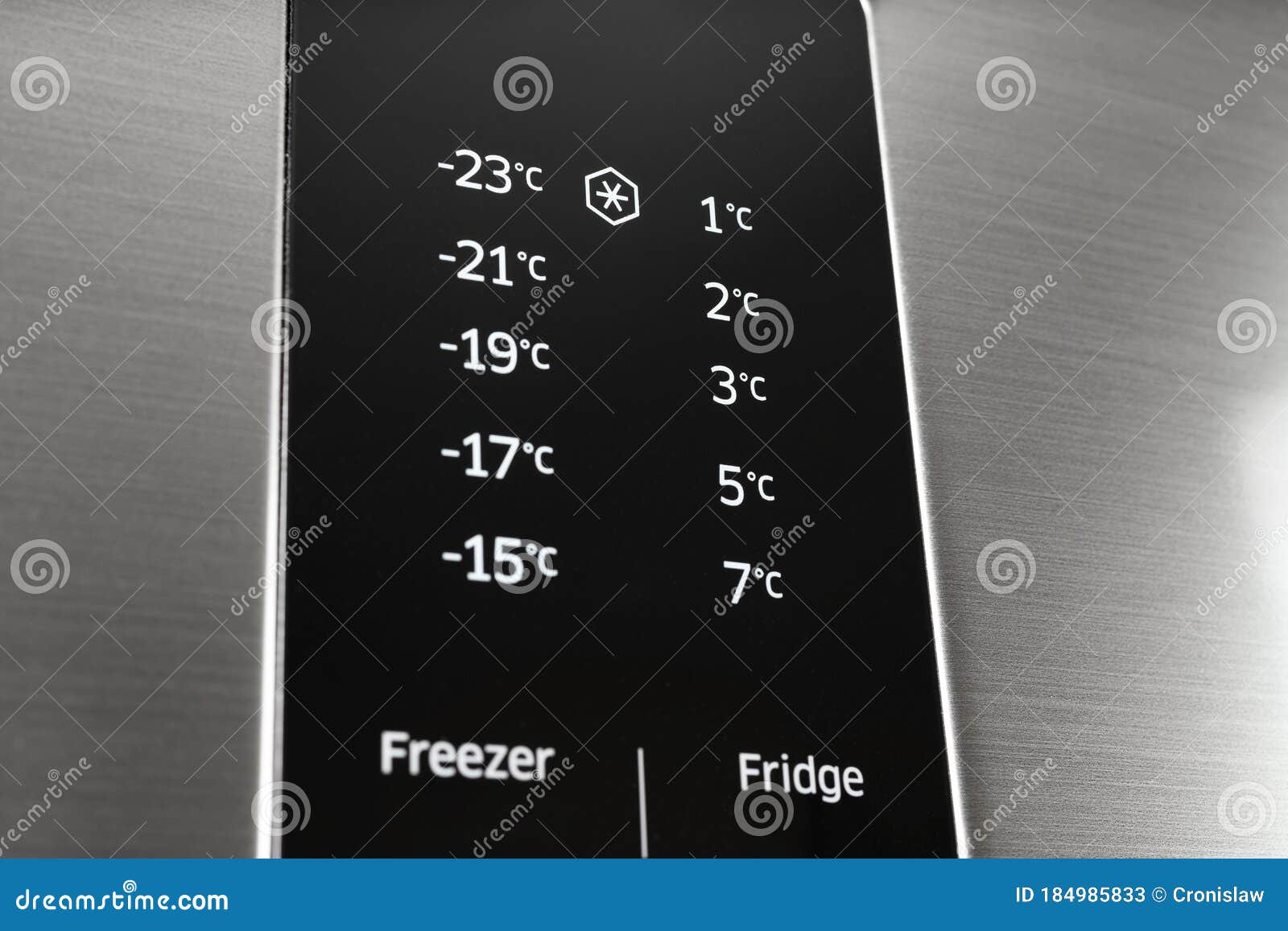 Modern Steel Colored Fridge and Freezer Control Panel Stock Image ...