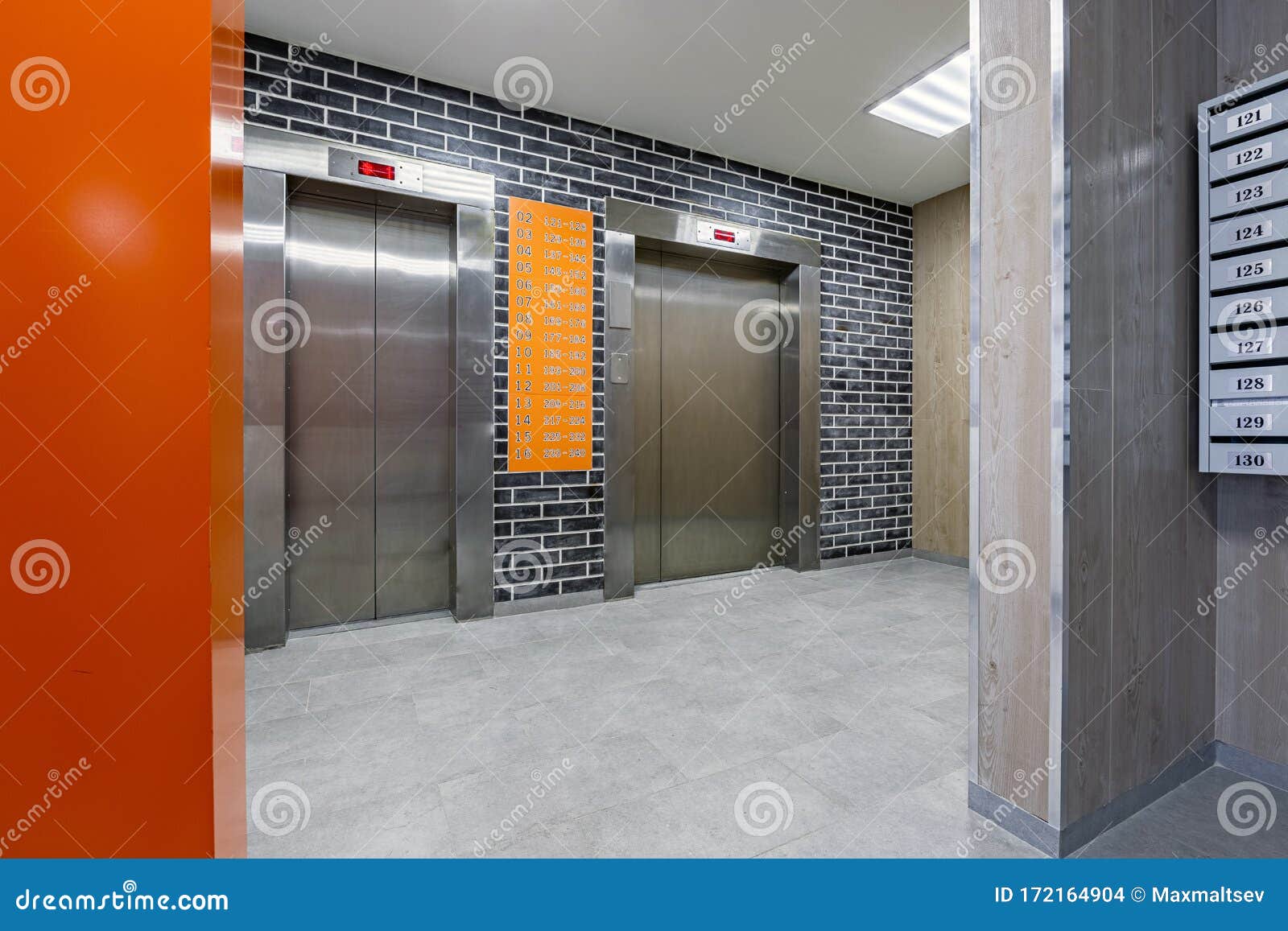 Modern Steel Elevator. Perspective Wide Angle. Nobody Inside. Stock ...