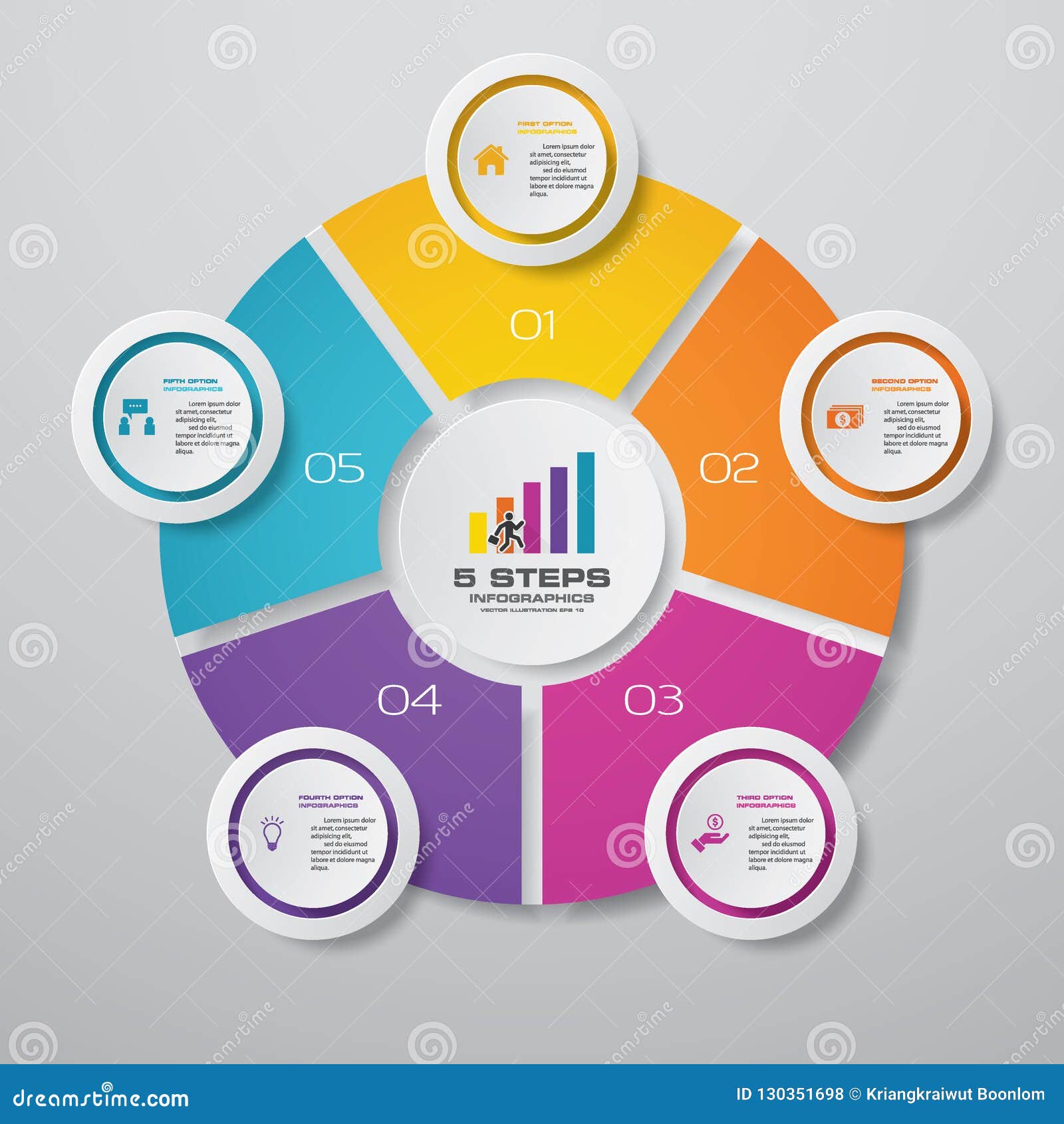 Modern 5 Steps Cycle Chart Infographics Elements. Stock Vector ...