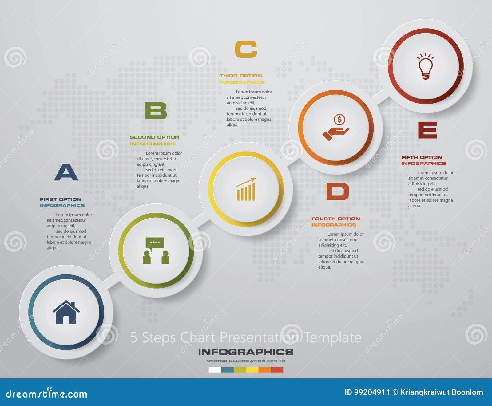 Modern 5 Steps Process. Simple&Editable Abstract Design Element Stock ...