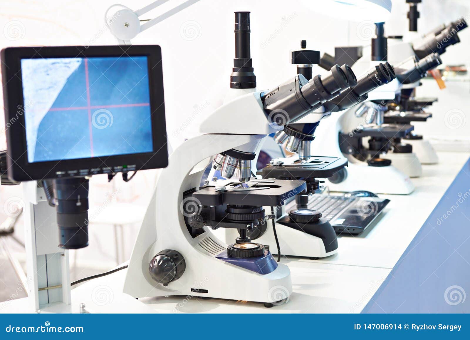 Modern Stereo Microscopes with Monitor Stock Photo - Image of monitor ...