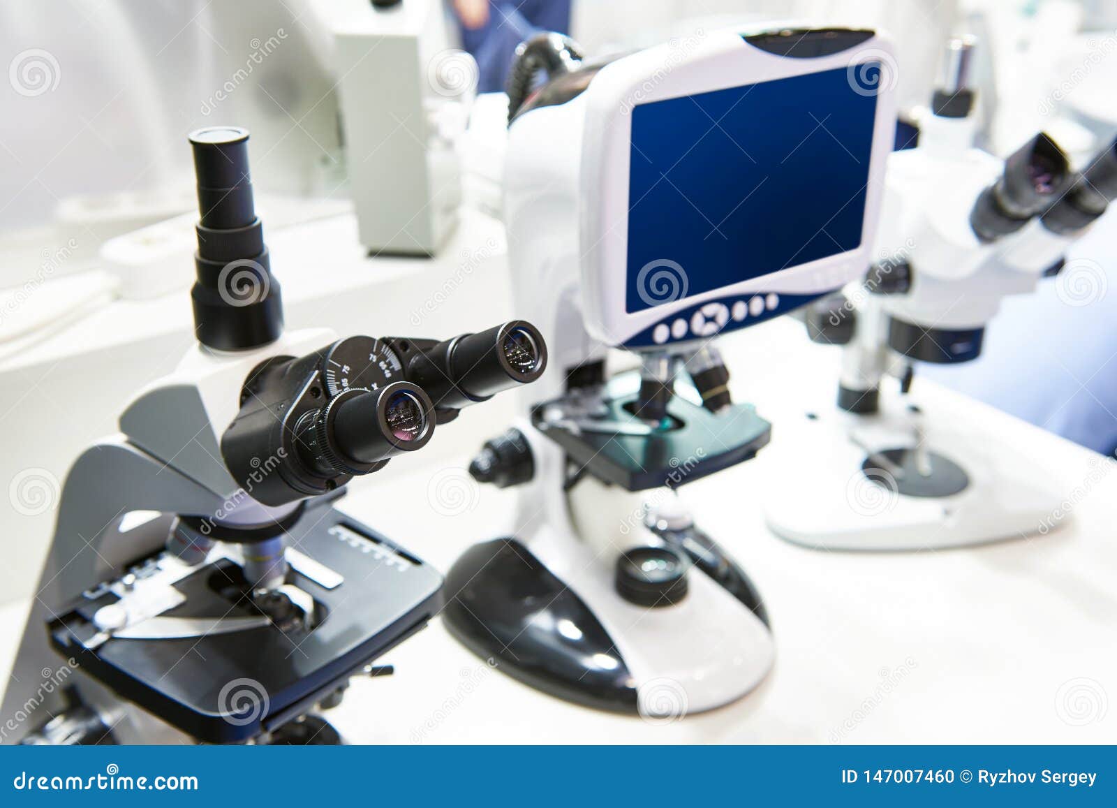 Modern Stereo Microscopes with Monitor Stock Photo - Image of lens ...