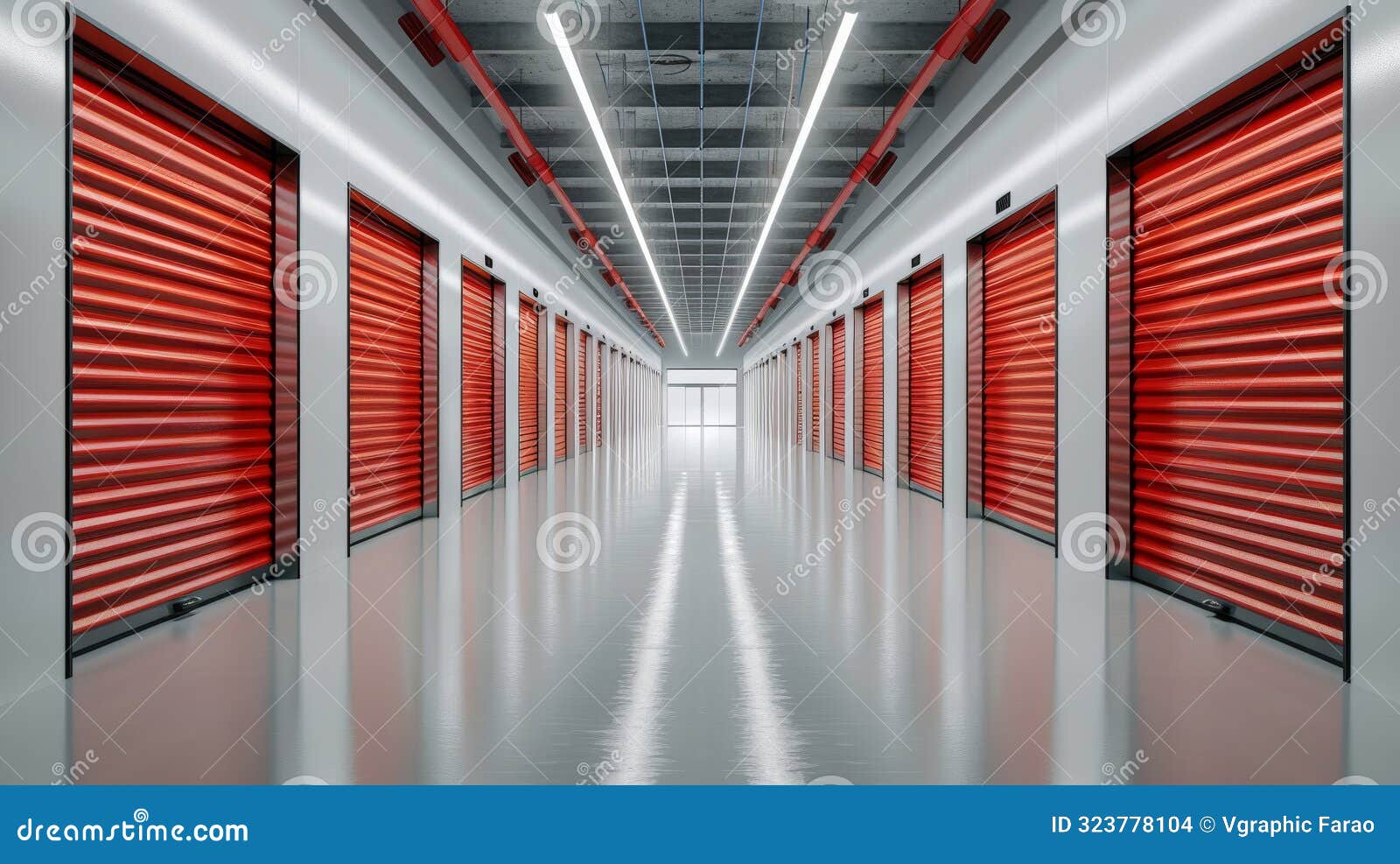 Modern Storage Facility with Red Roller Doors and Polished Concrete ...