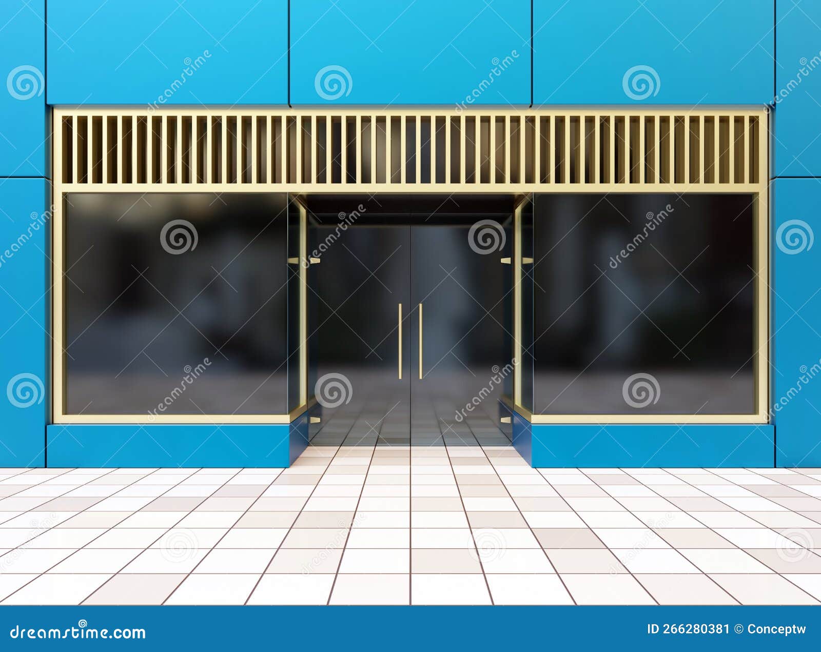Modern Store Facade - Blue Shop Front with Large Windows Stock ...