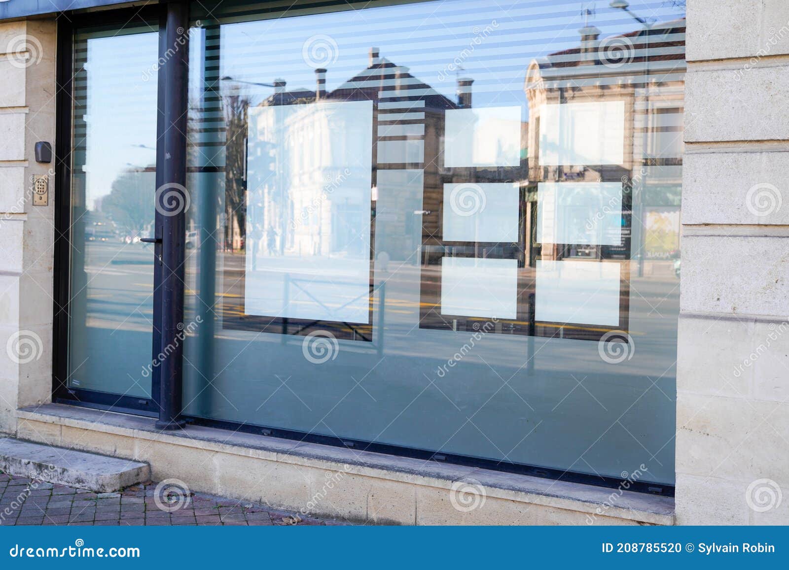 Modern Store Facade Windows Showcase with Blank Empty White Signs and ...
