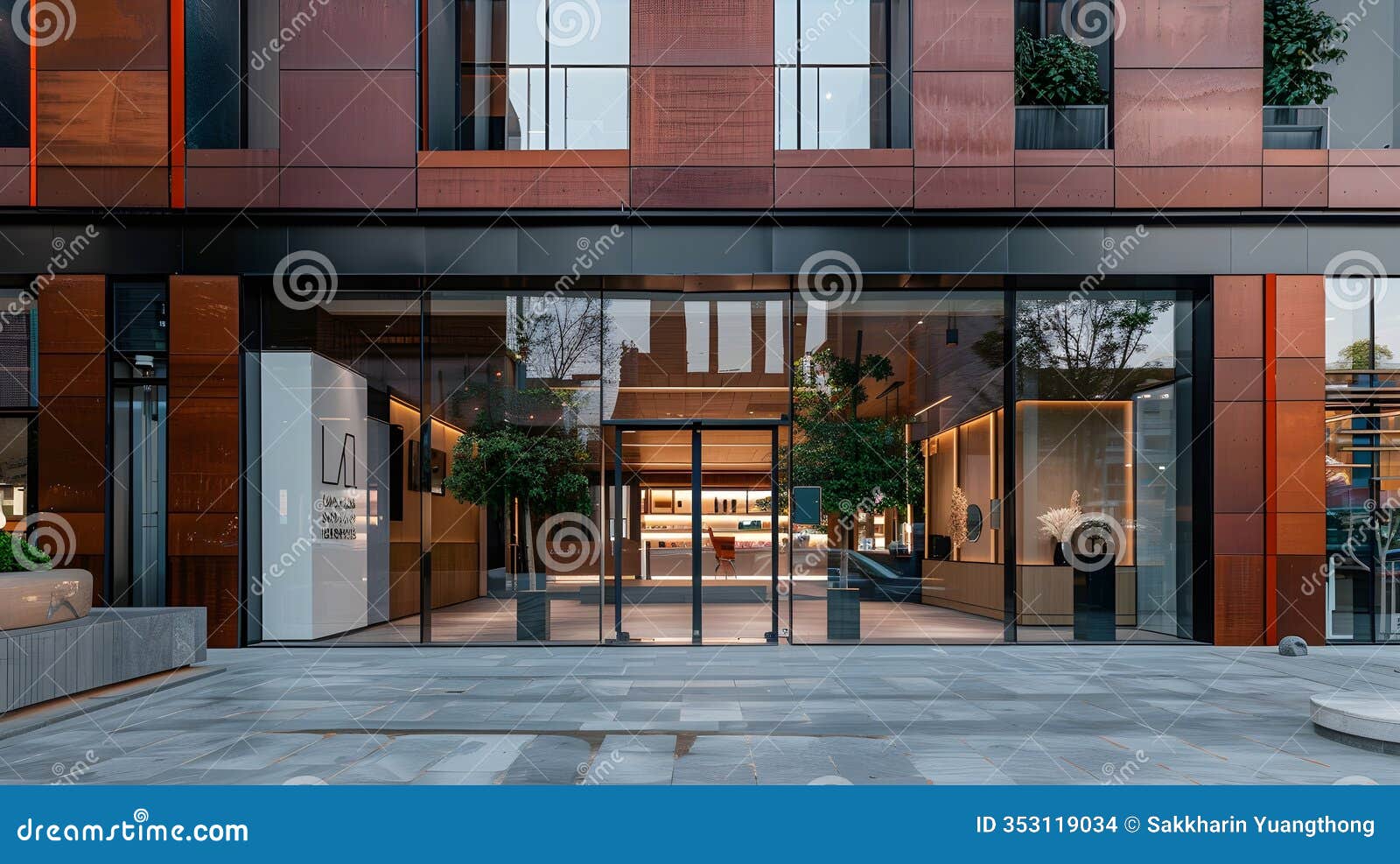 Modern Storefront Design in Reddish Brown Exterior Stock Illustration ...