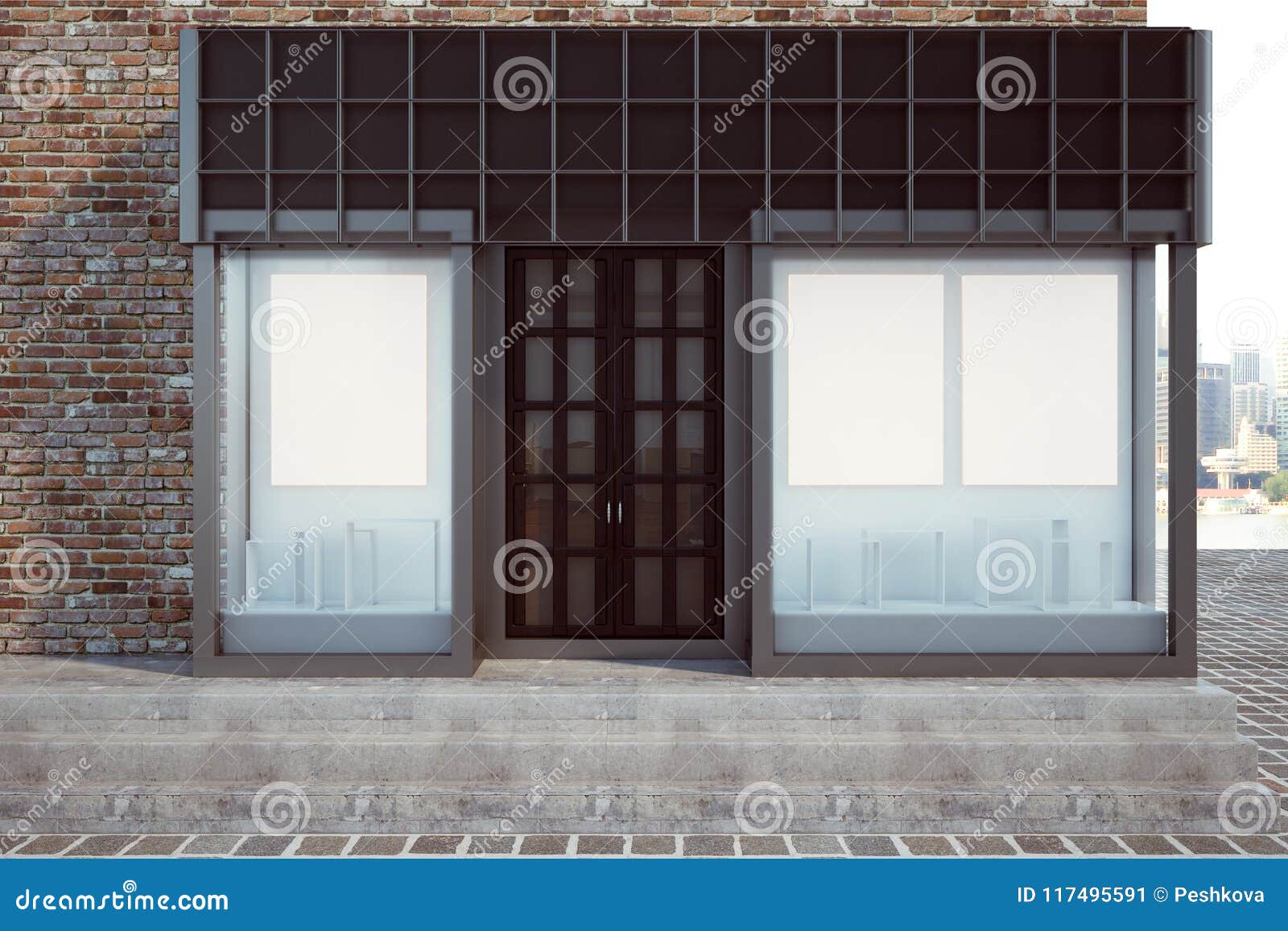 Modern Storefront with Empty Banner Stock Illustration - Illustration ...