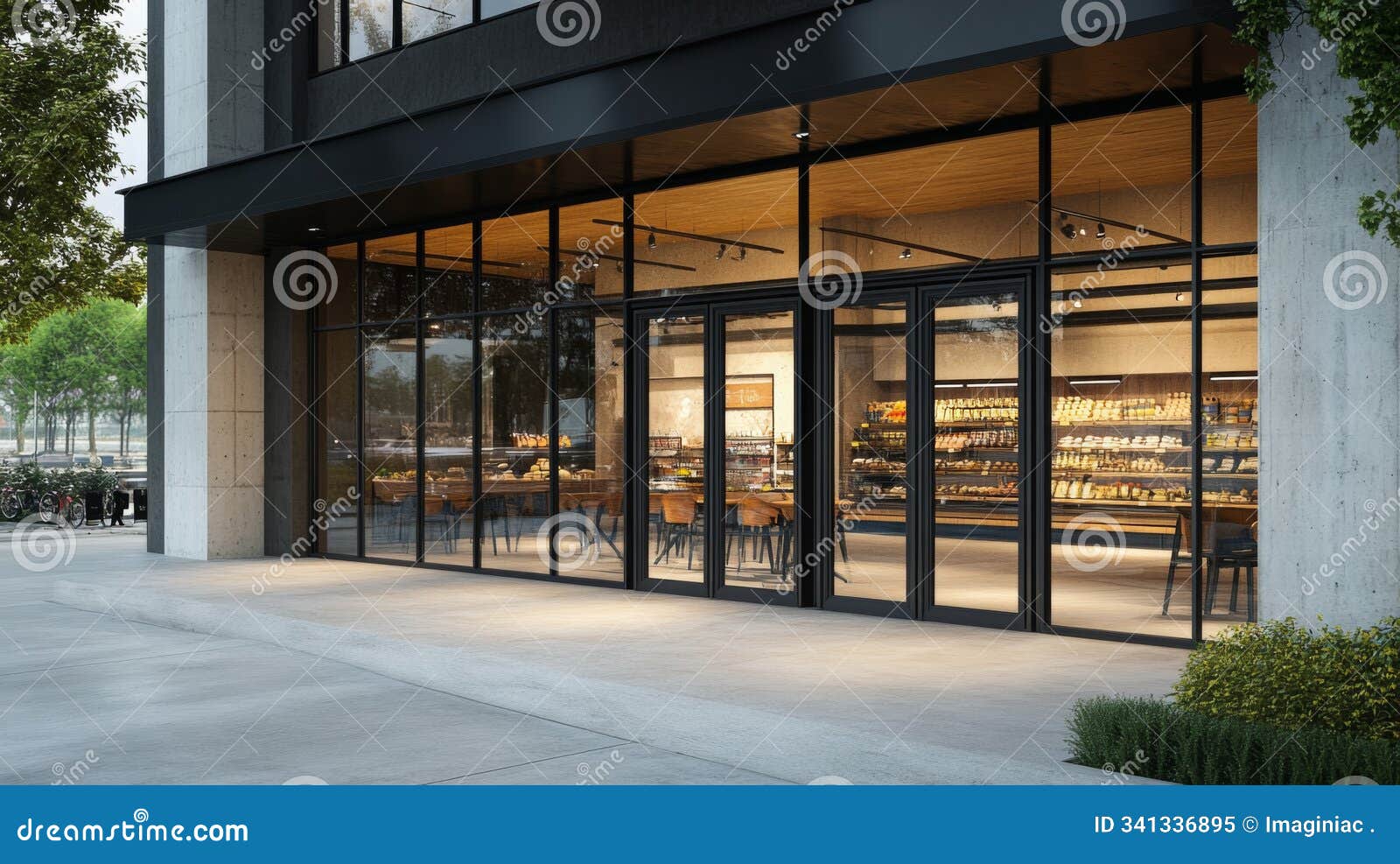 Modern Storefront with Glass Doors and Interior Display of Cheeses ...