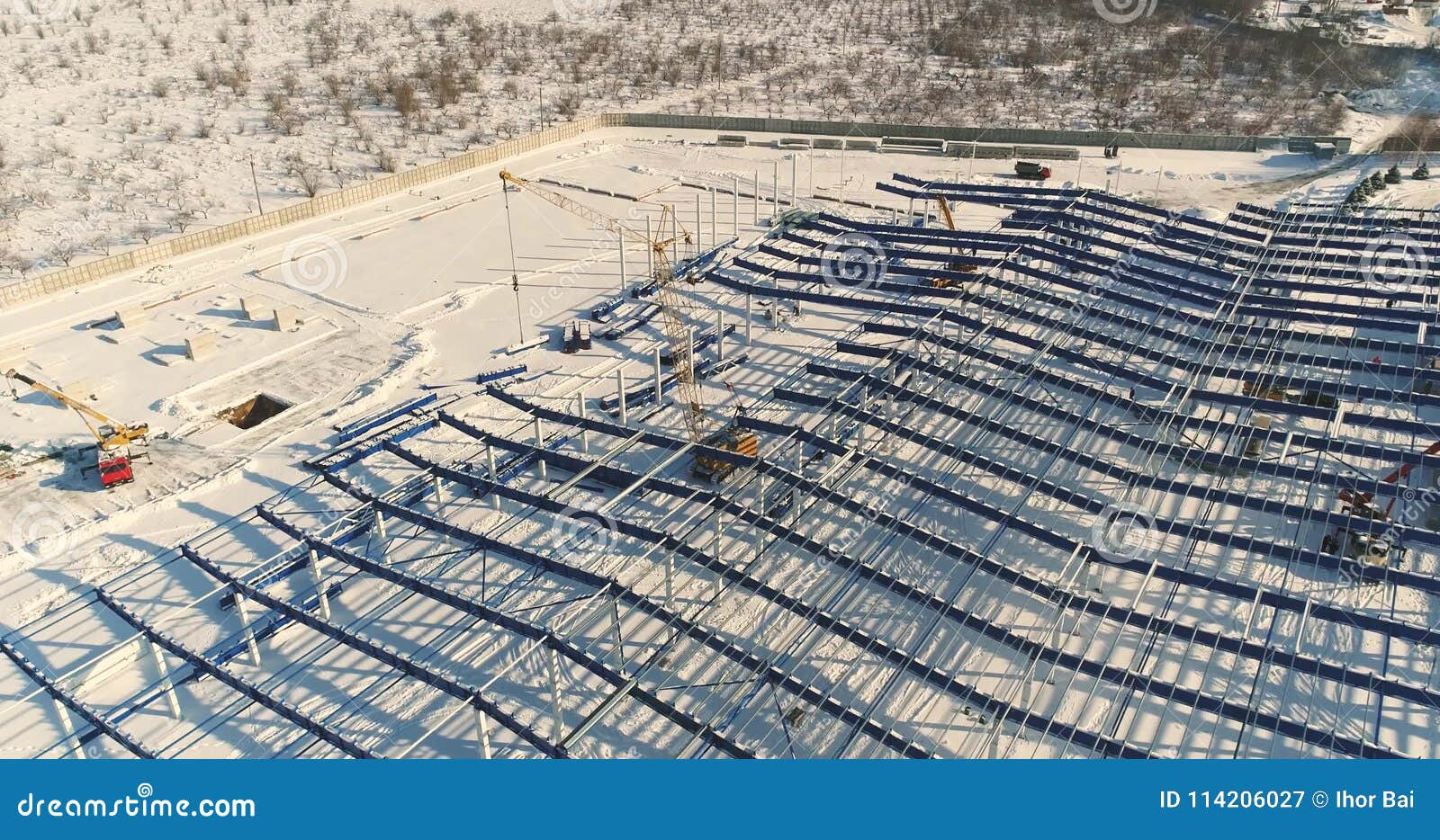 Modern Storehouse Construction Site, the Structural Steel Structure of ...