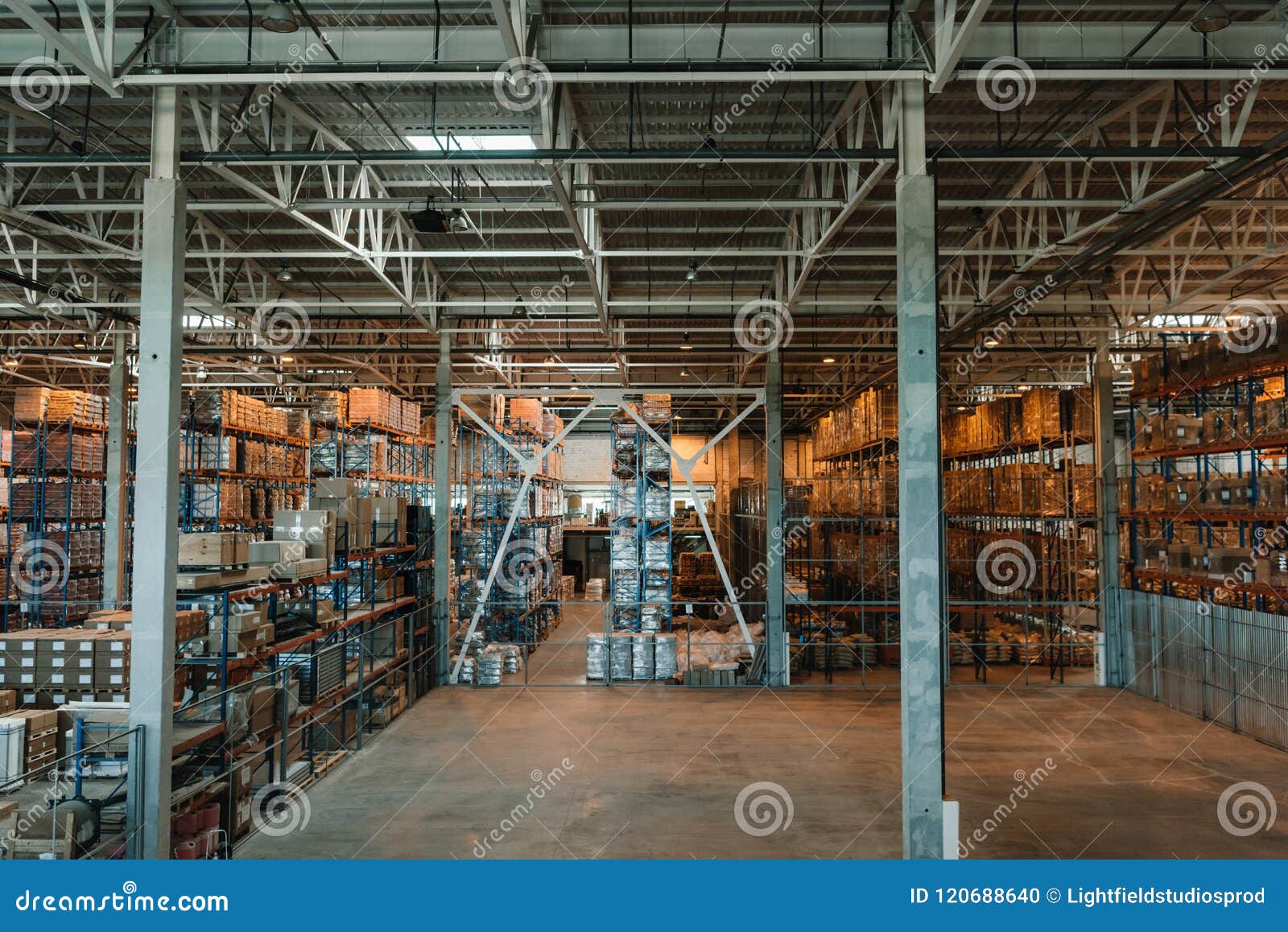 Modern Storehouse Interior with Boxes and Containers Stock Photo ...