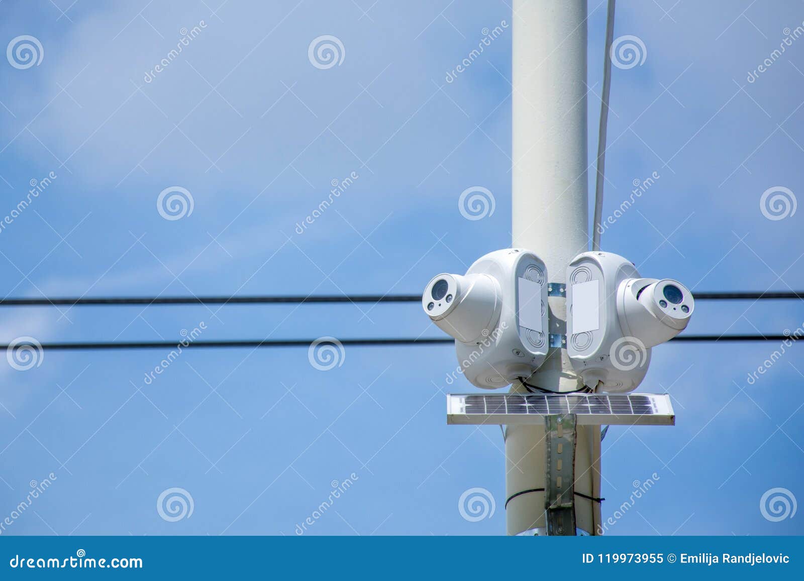 Sustainable Surveillance: Modern Street Camera with Solar Panel Stock ...