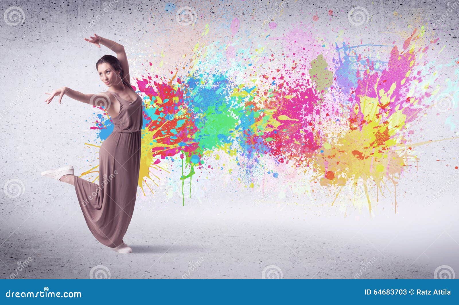 Modern Street Dancer Jumping with Colorful Paint Splashes Stock Image ...