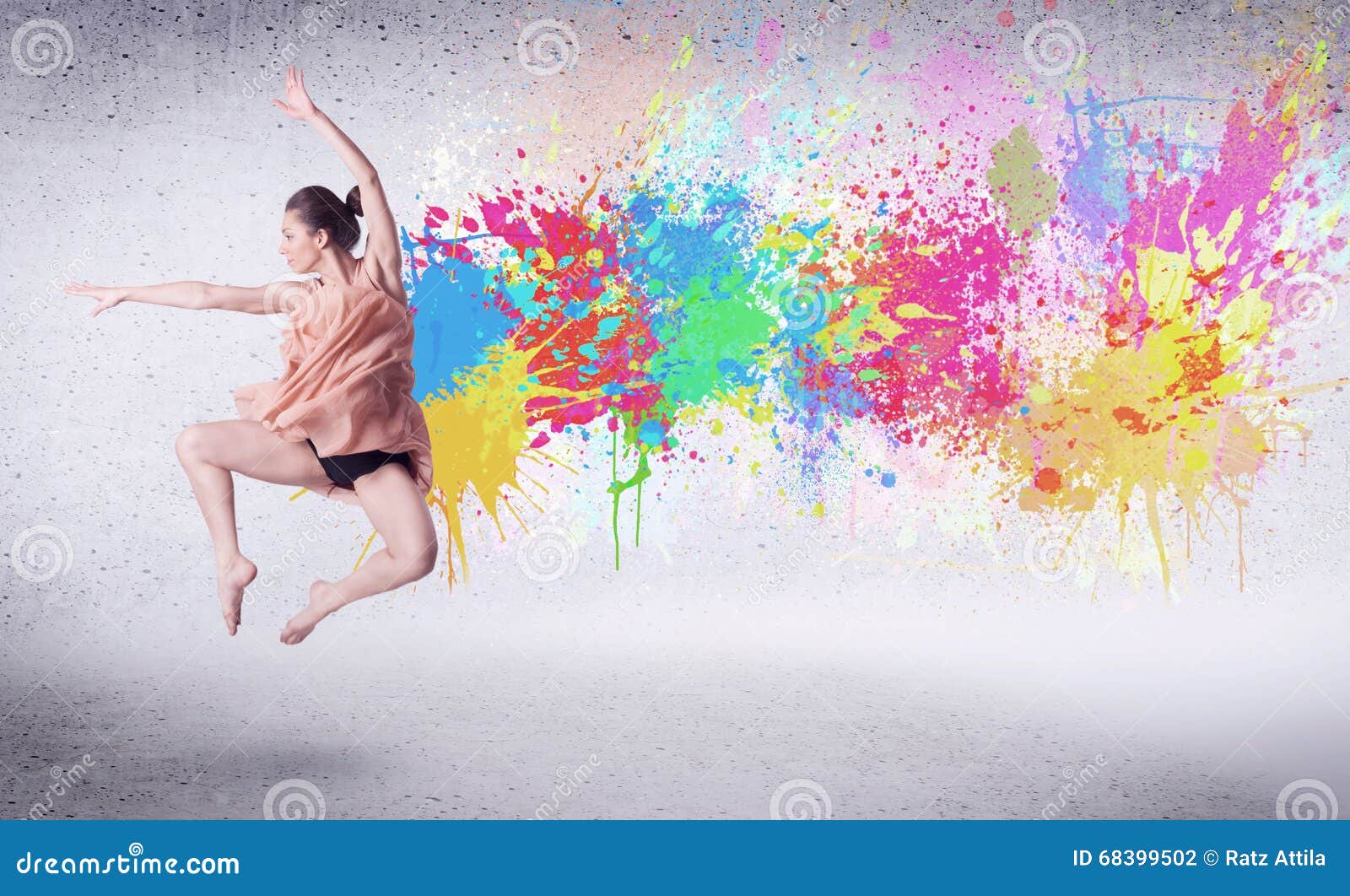 Modern Street Dancer Jumping with Colorful Paint Splashes Stock Photo ...
