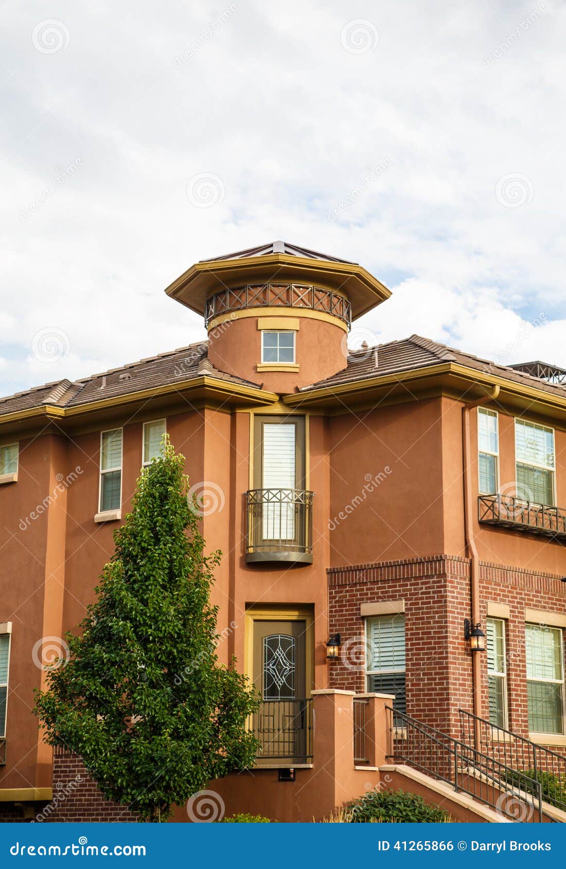 Modern Stucco Condo with Round Corners Stock Photo - Image of details ...