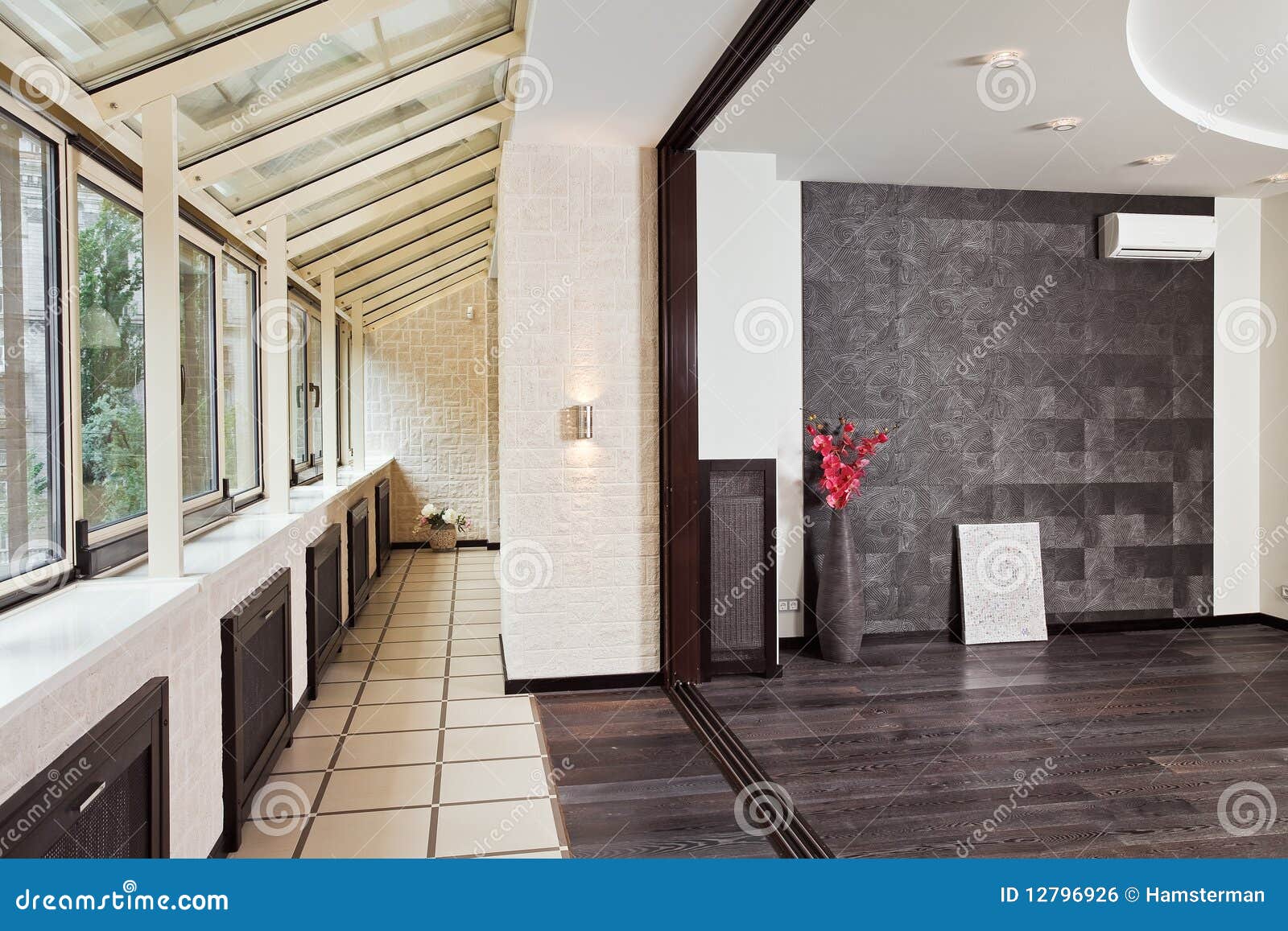 Modern Studio and Balcony (gallery) Interior Stock Photo - Image of ...
