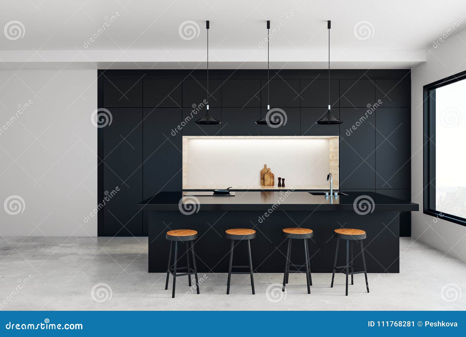 Modern studio kitchen stock illustration. Illustration of equipment ...