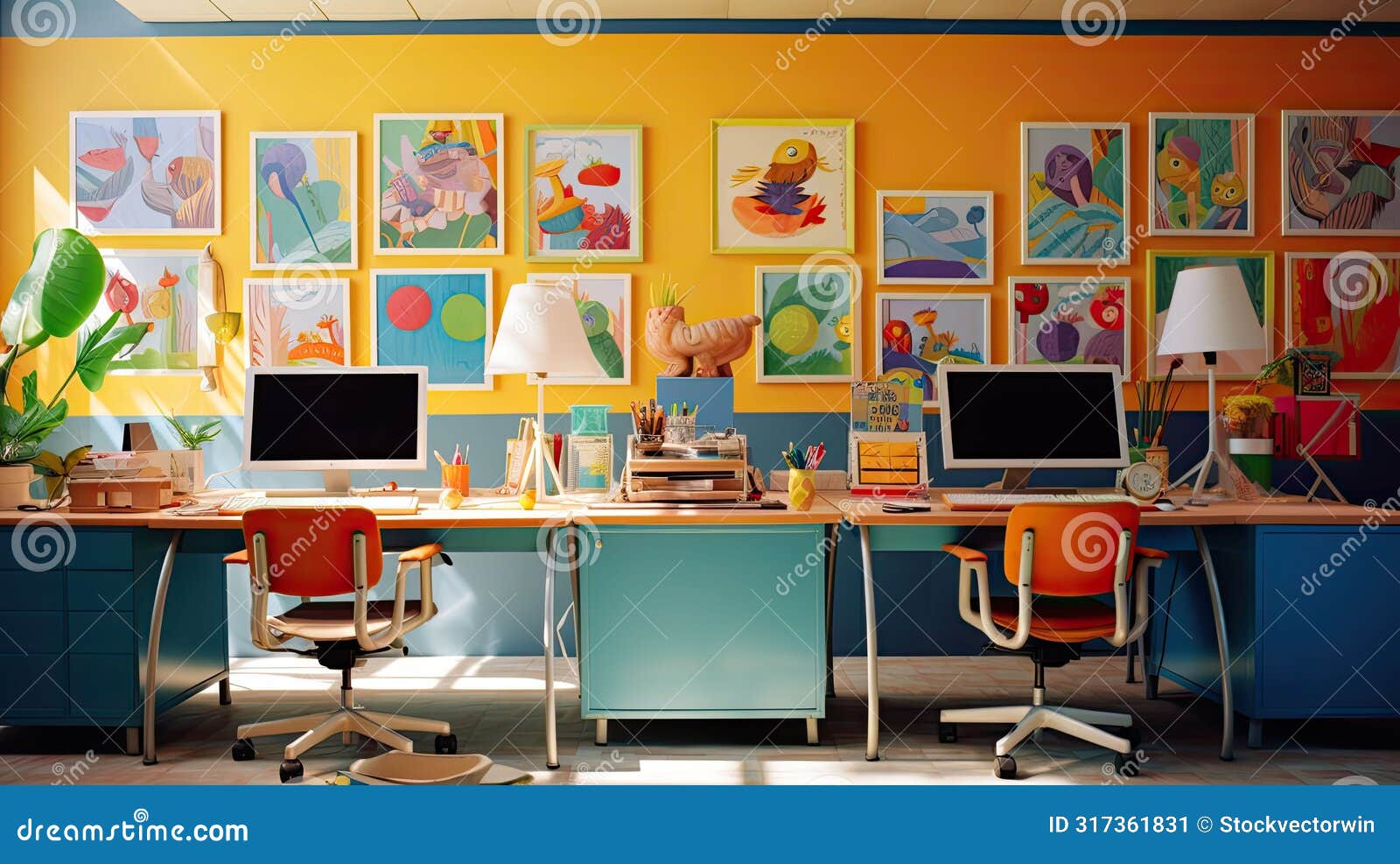 Modern Studio Office Interior Stock Illustration - Illustration of ...