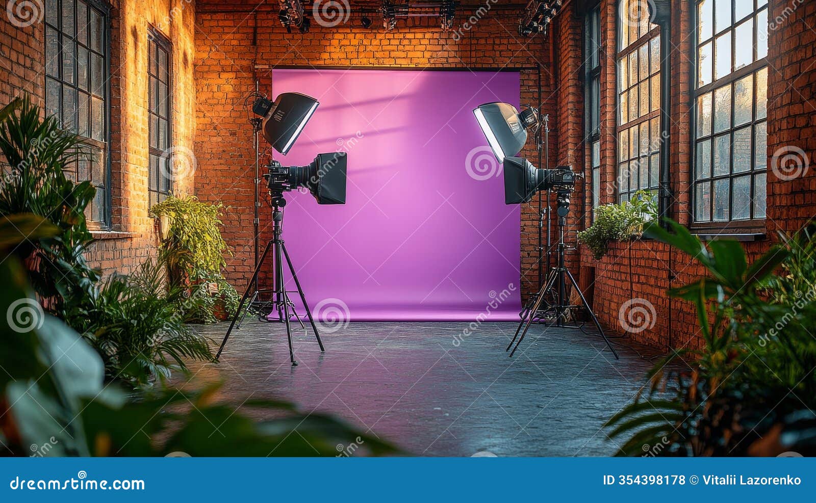 Modern Studio Setup with Purple Backdrop in Industrial Space for ...
