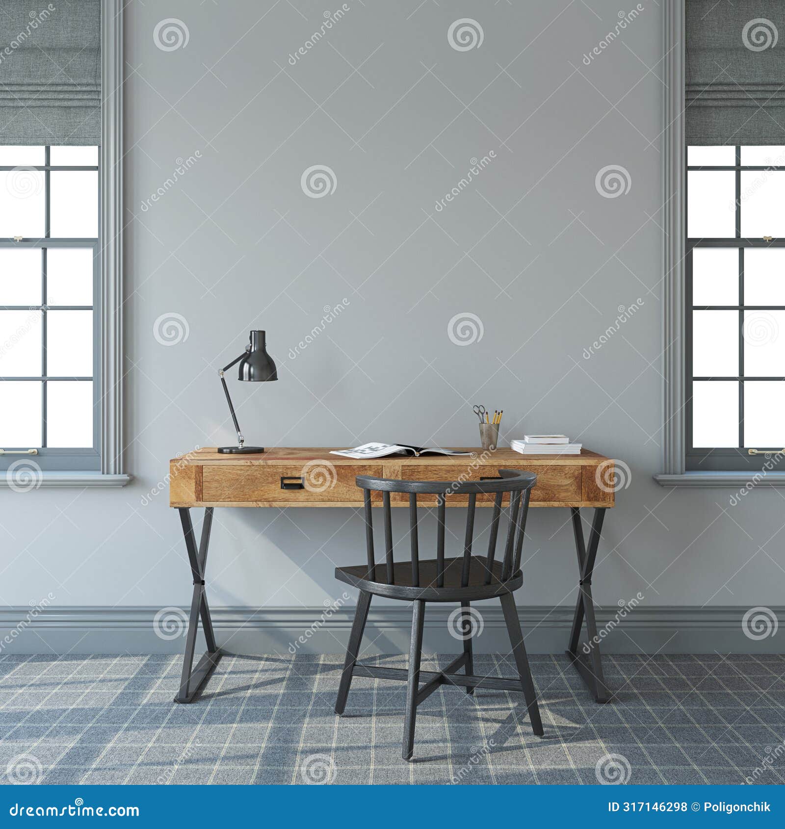 Modern Study Interior. Interior Mockup. 3d Render Stock Illustration ...