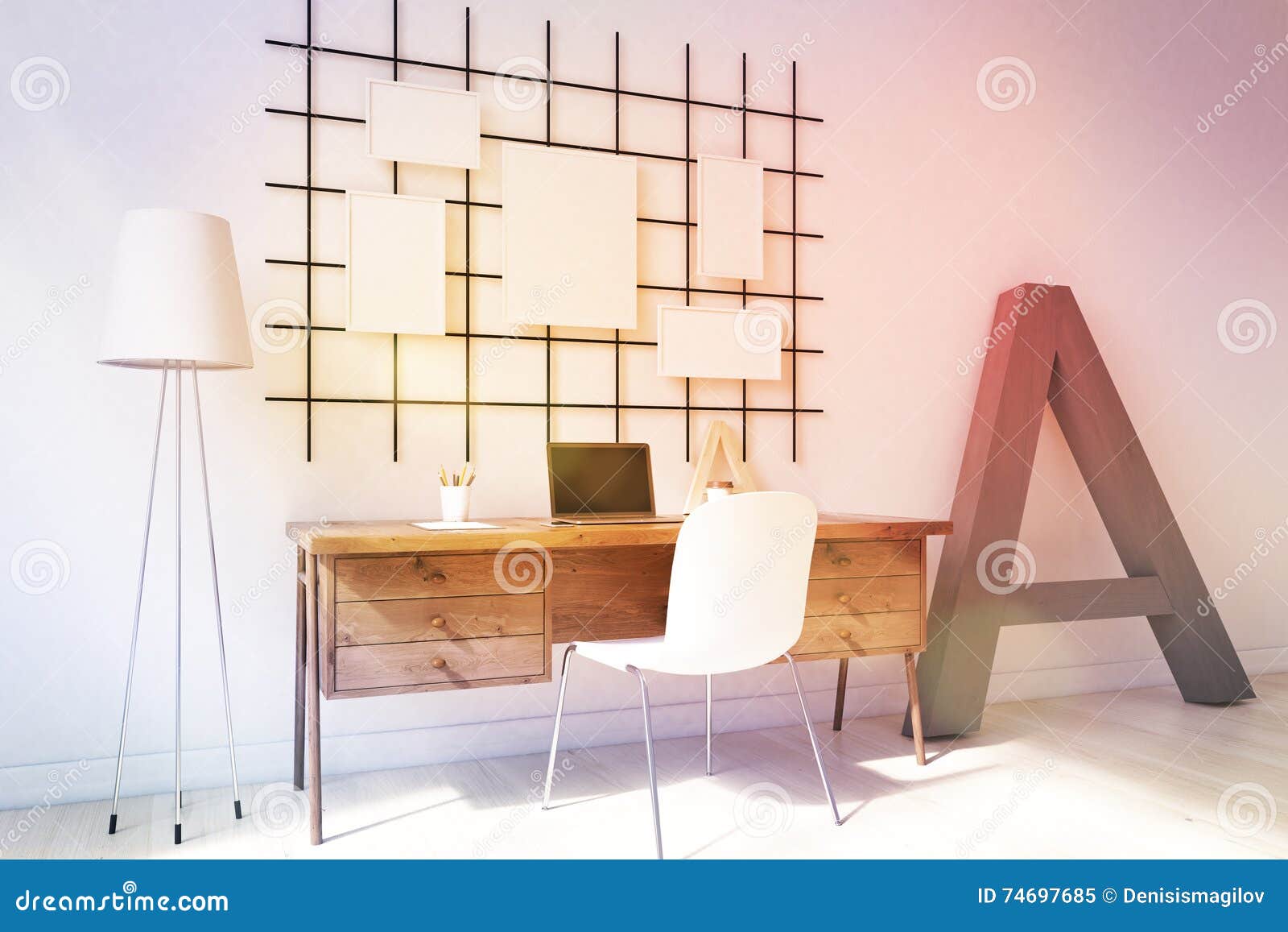 Modern Study Room with Banners Stock Illustration - Illustration of ...